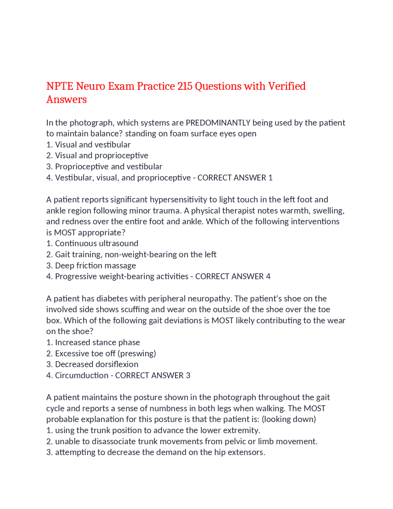 NPTE Neuro Exam Practice 215 Questions with Verified Answers ,100% ...