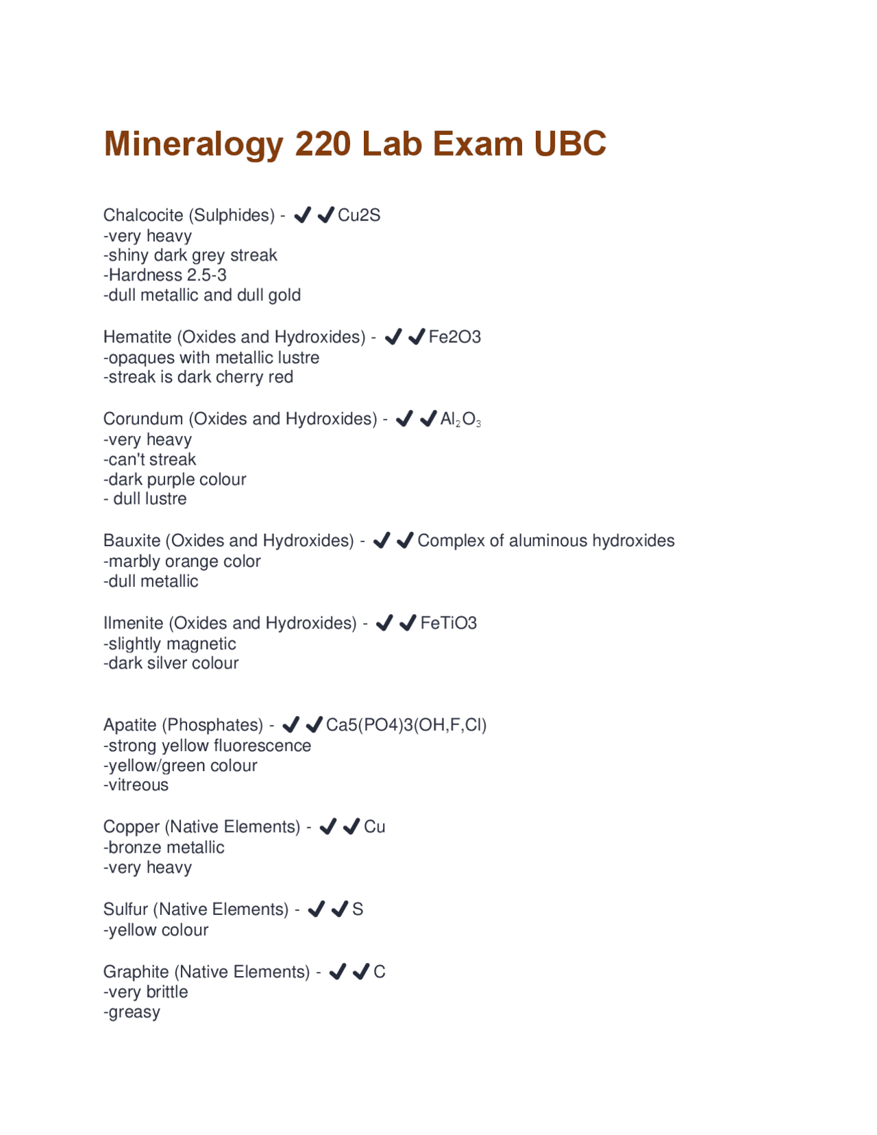 Mineralogy 220 Lab Exam UBC 2025 Questions with Correct Answers|New ...