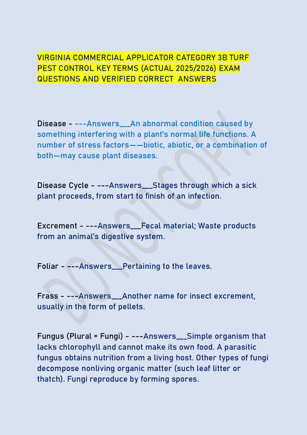 Virginia Turf Pest Control Exam: Key Terms & Answers | Exams Pest ...