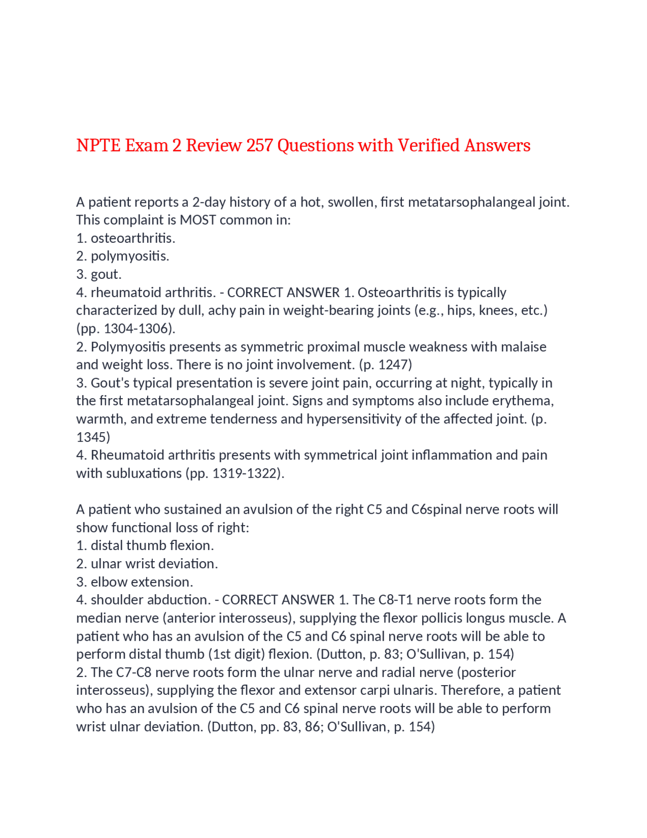 NPTE Exam 2 Review 257 Questions with Verified Answers,100% CORRECT ...