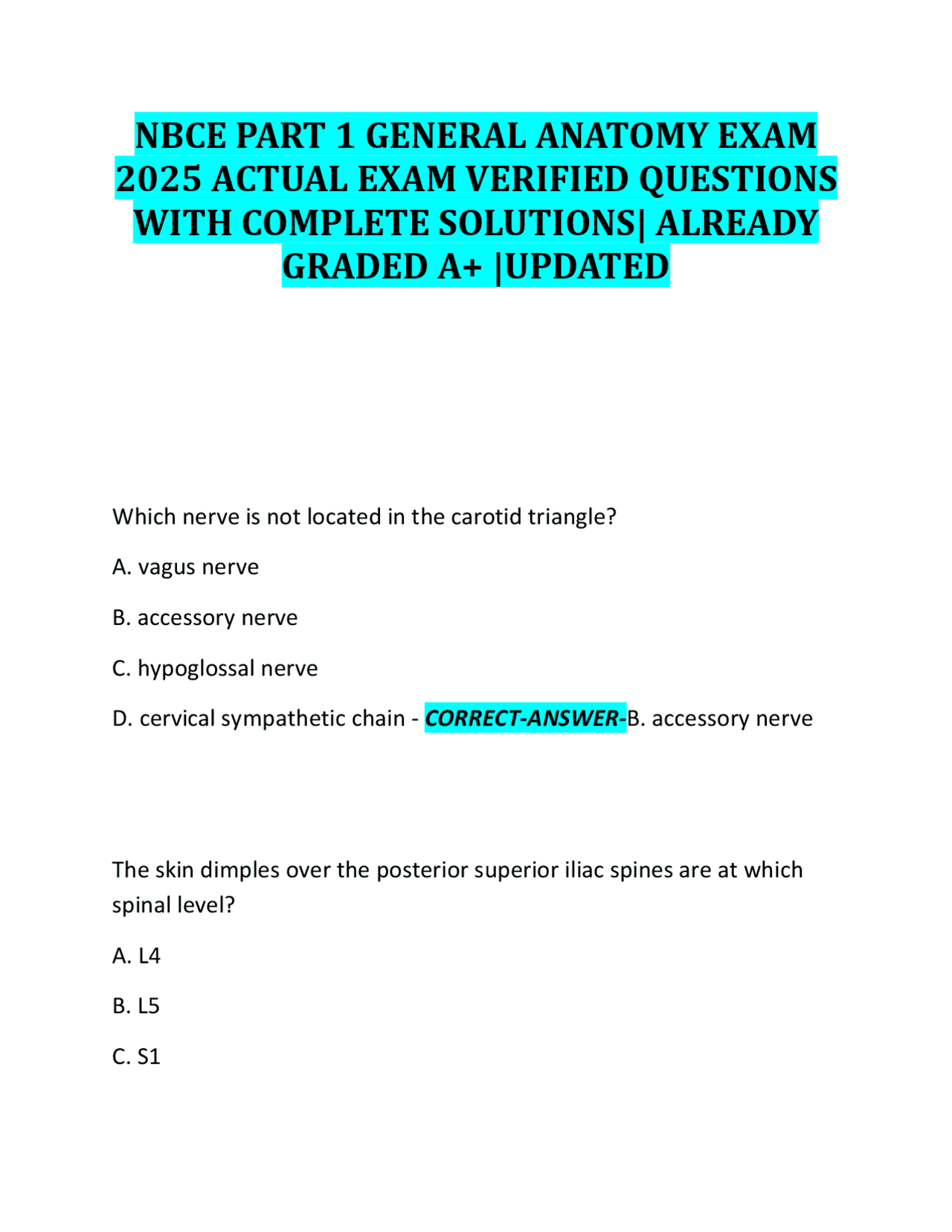 NBCE PART 1 GENERAL ANATOMY EXAM 2025 ACTUAL EXAM VERIFIED QUESTIONS ...
