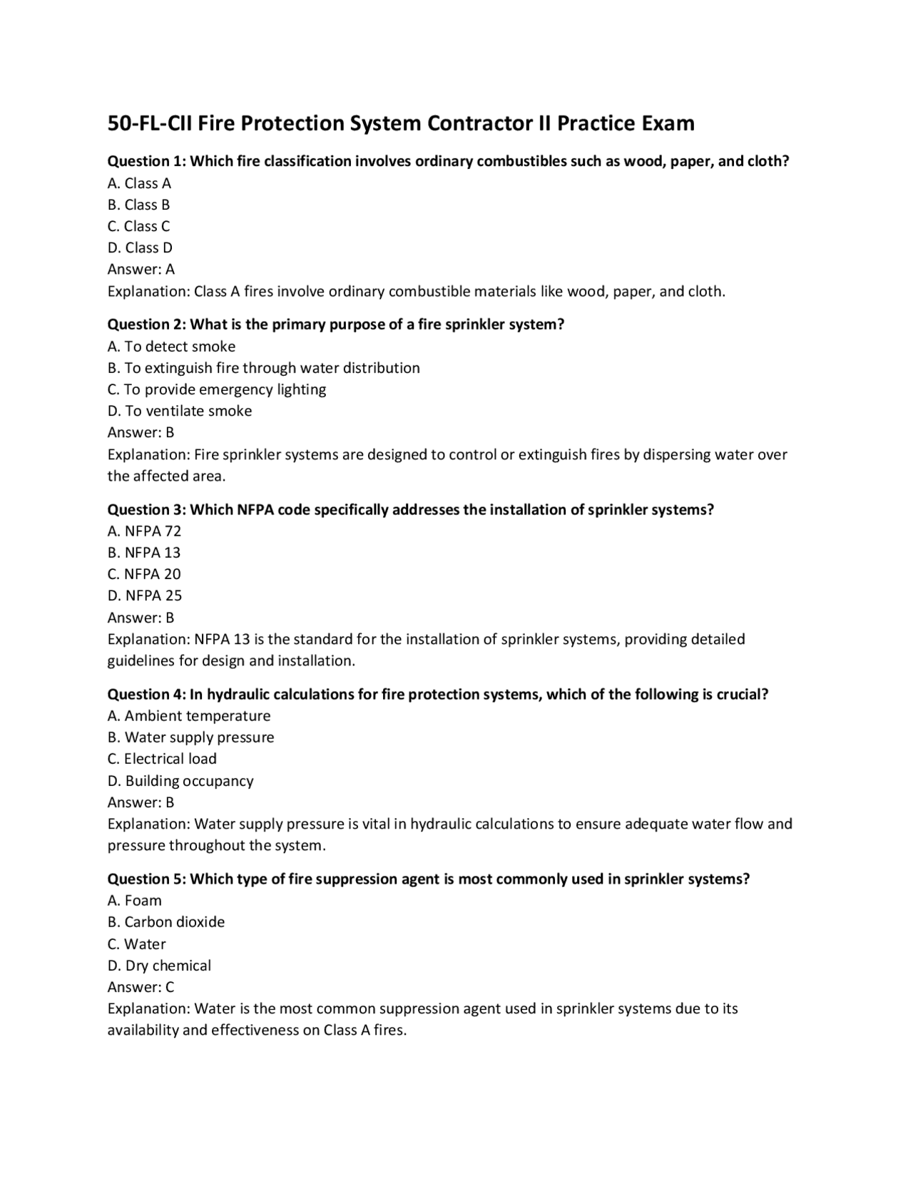 50-FL-CII Fire Protection System Contractor II Exam | Exams Technology ...