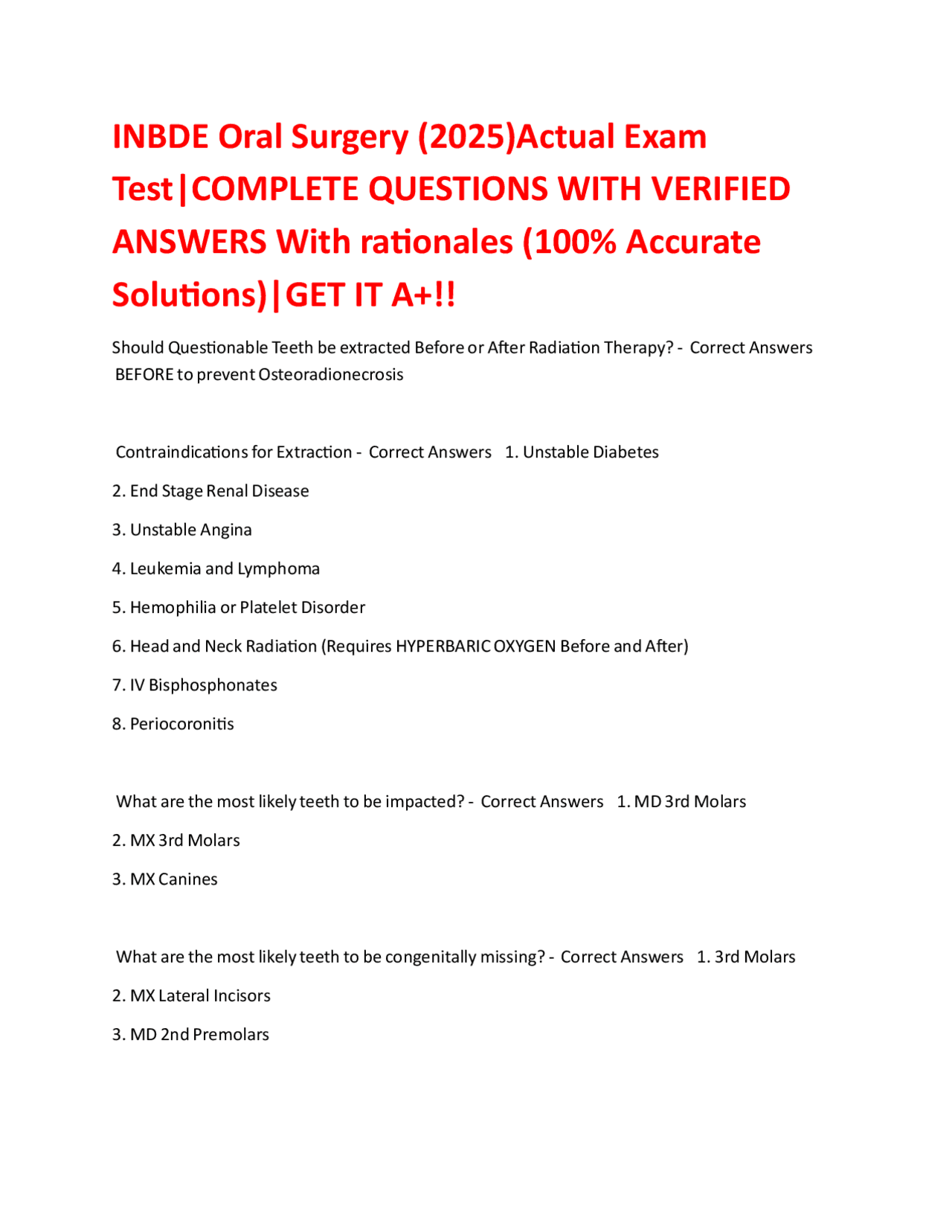 INBDE Oral Surgery (2025)Actual Exam Test|COMPLETE QUESTIONS WITH ...