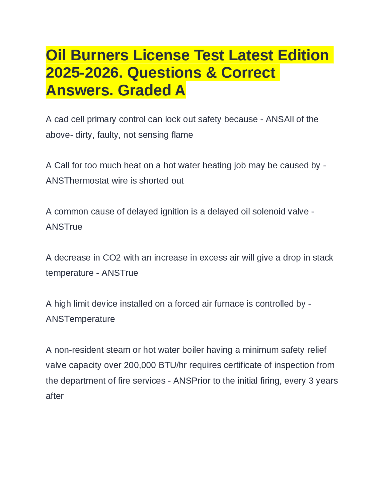 Oil Burners License Test: Questions and Answers for 2025-2026 | Exams ...