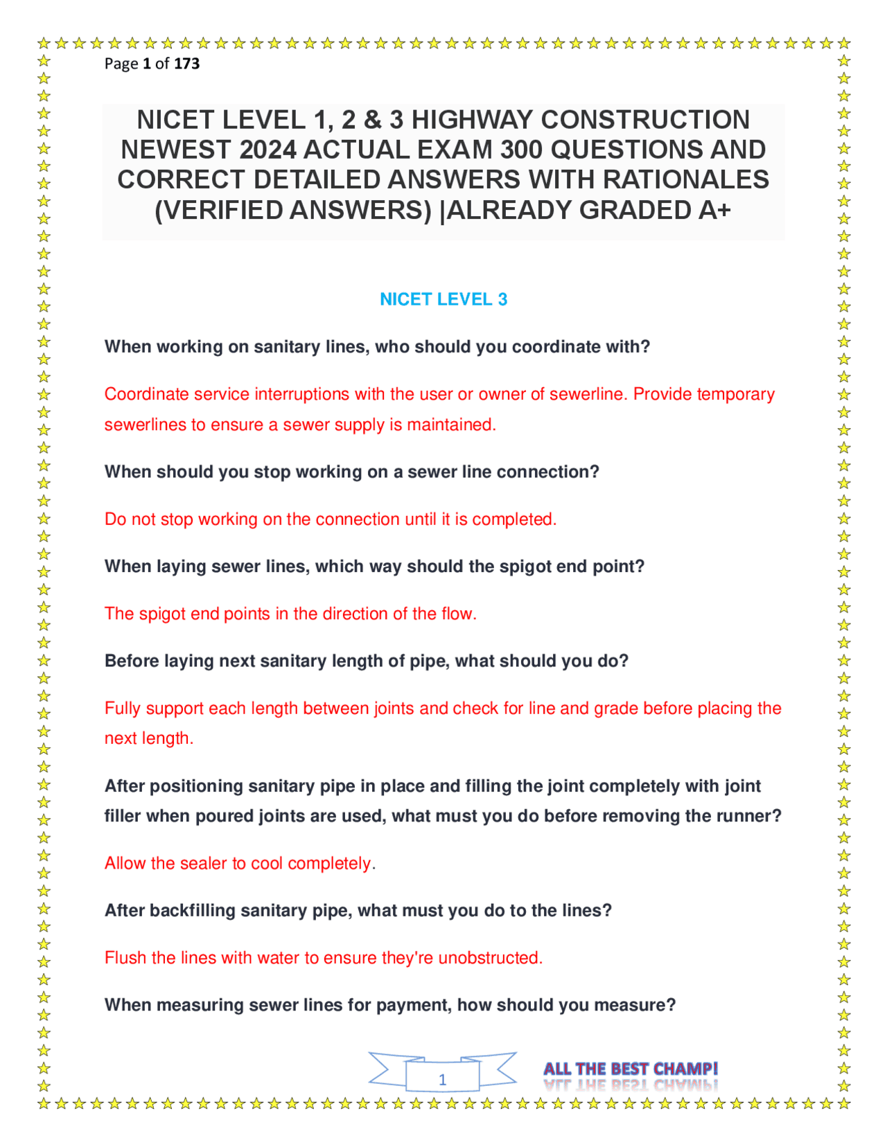 NICET LEVEL 1, 2 & 3 HIGHWAY CONSTRUCTION NEWEST 2024 ACTUAL EXAM 300 ...