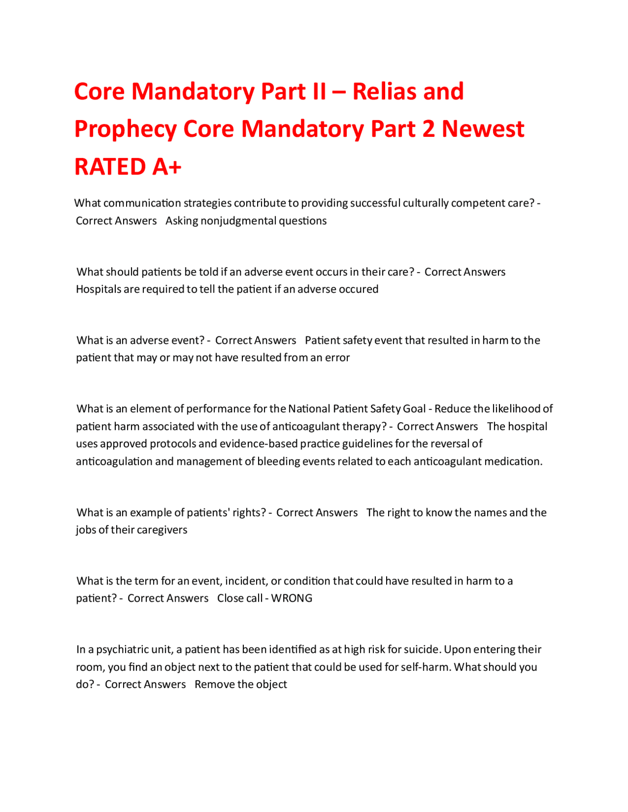 Core Mandatory Part II – Relias and Prophecy Core Mandatory Part 2 ...