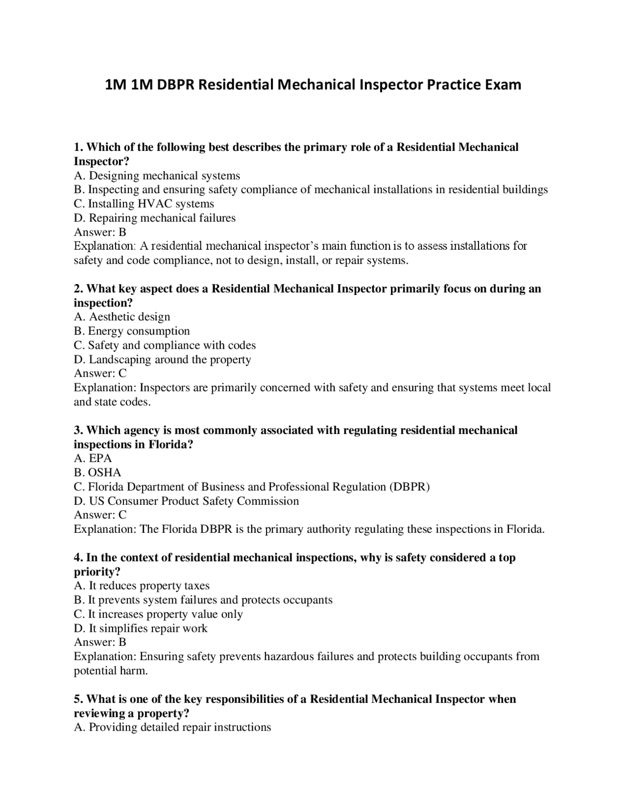 1P 1P DBPR Residential Plumbing Inspector Exam | Exams Technology | Docsity