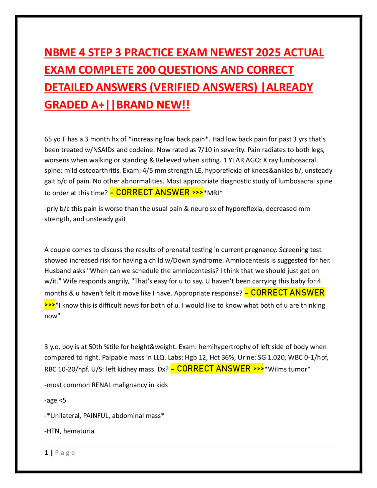 NBME 4 STEP 3 PRACTICE EXAM NEWEST 2025 ACTUAL EXAM COMPLETE 200 ...