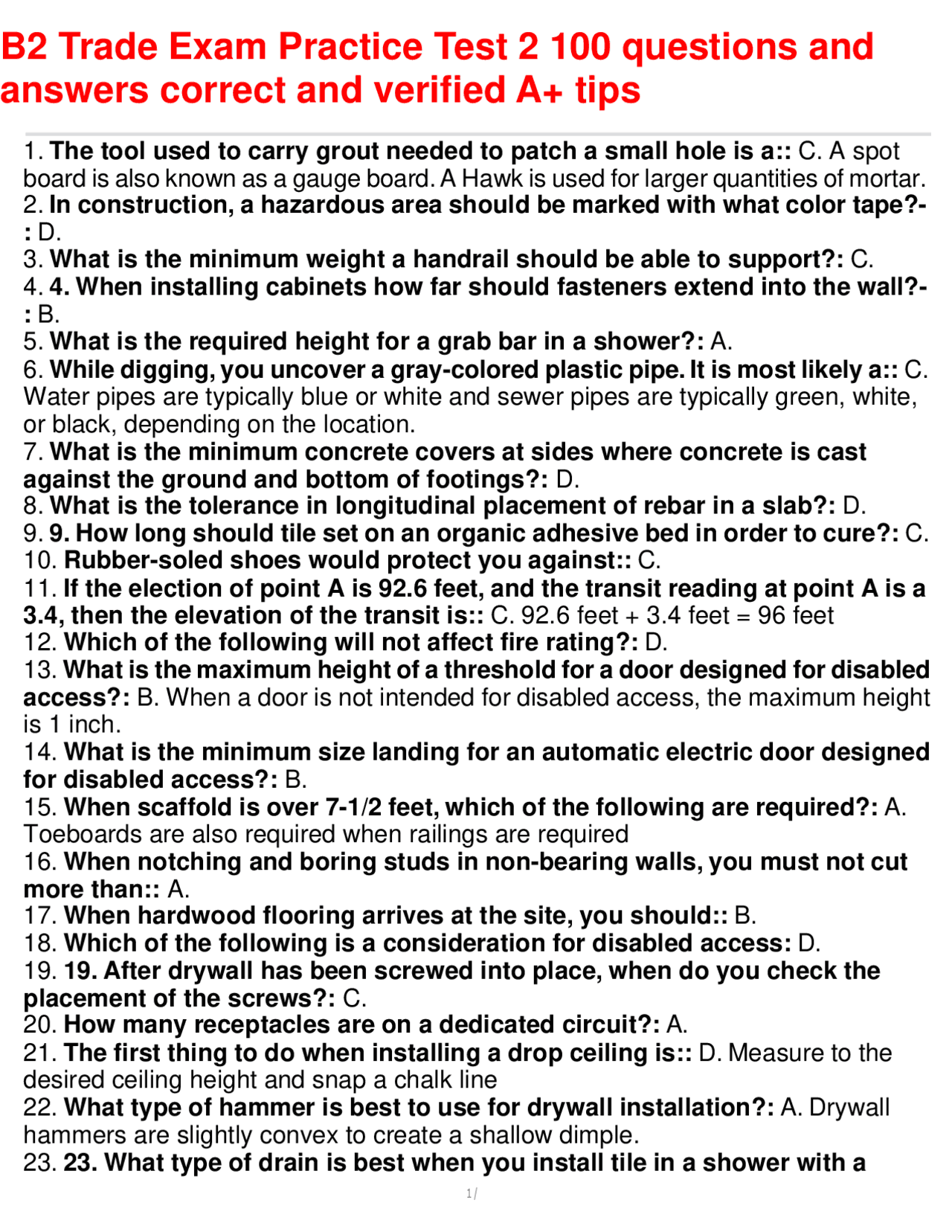 B2 Trade Exam Practice Test 2 100 questions and answers correct and ...