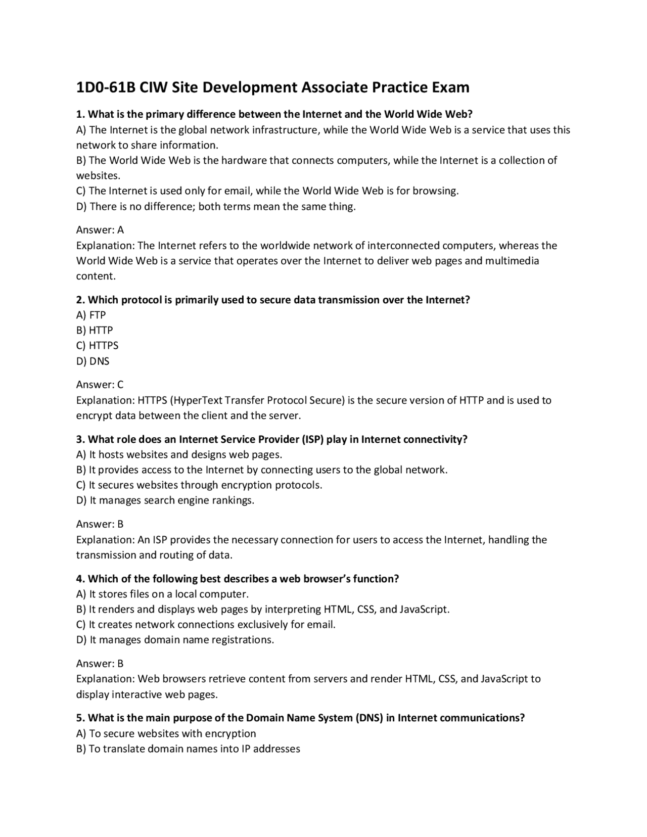 1D0-61B CIW Site Development Associate Exam | Exams Technology | Docsity