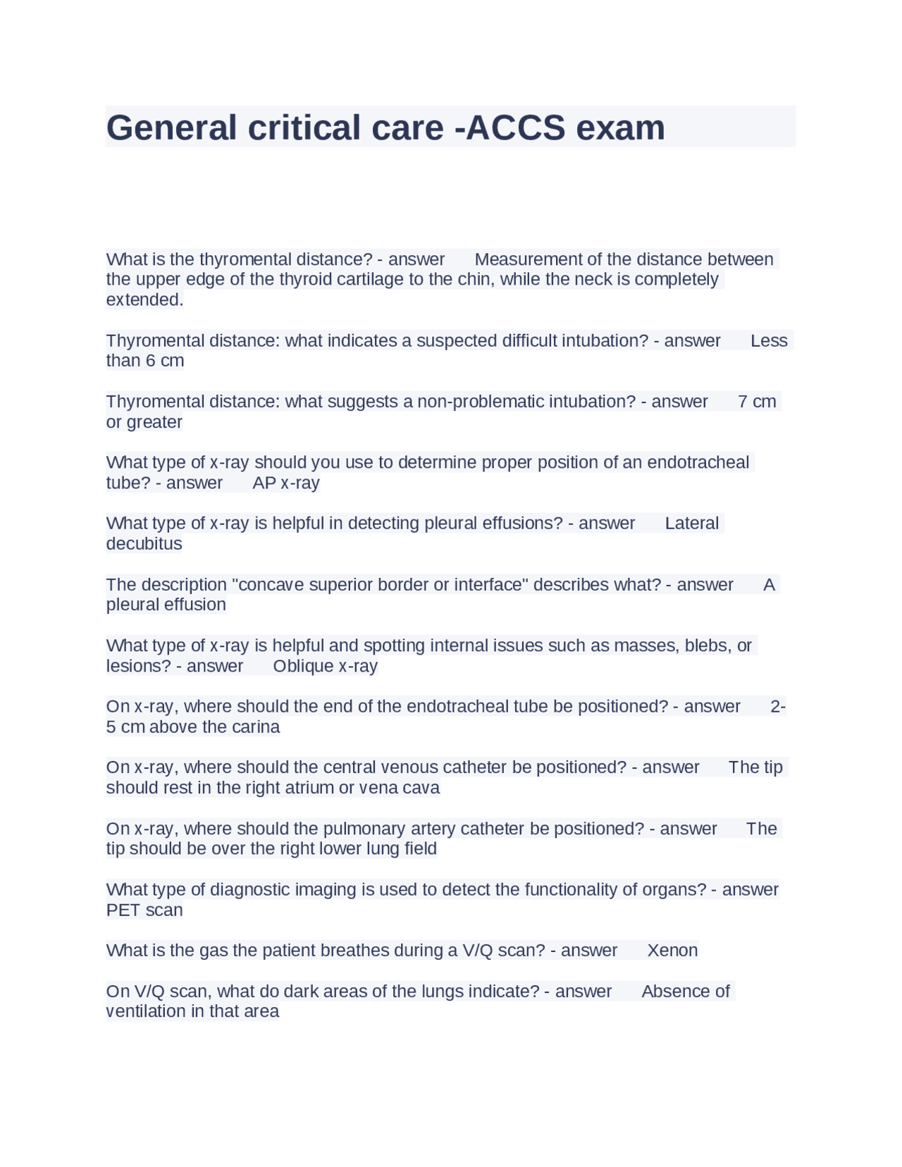 Critical Care - ACCS Exam: Questions and Answers | Exams Advanced ...