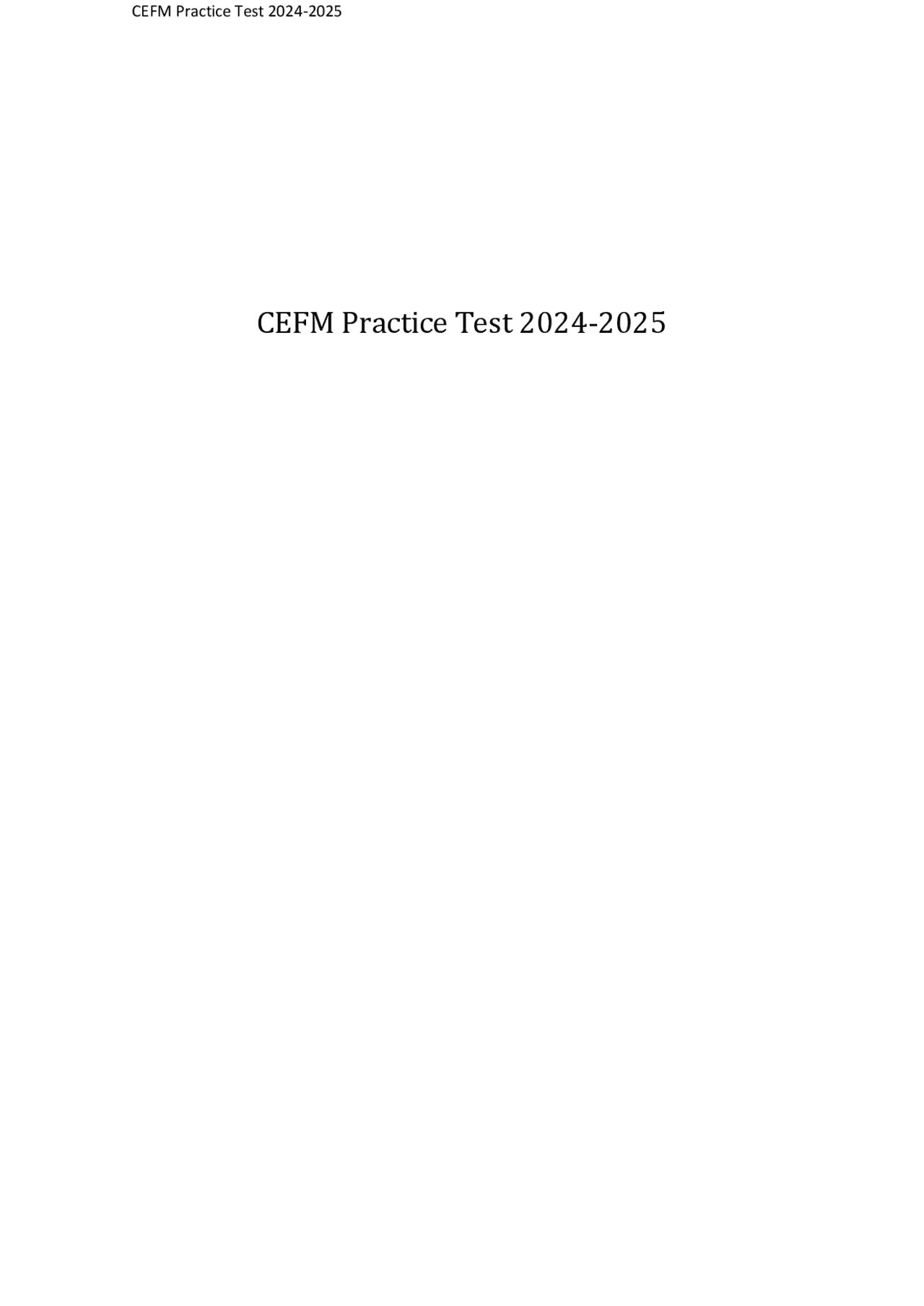 CEFM Practice Test 2024-2025 Verified Answers | Exams Nursing | Docsity