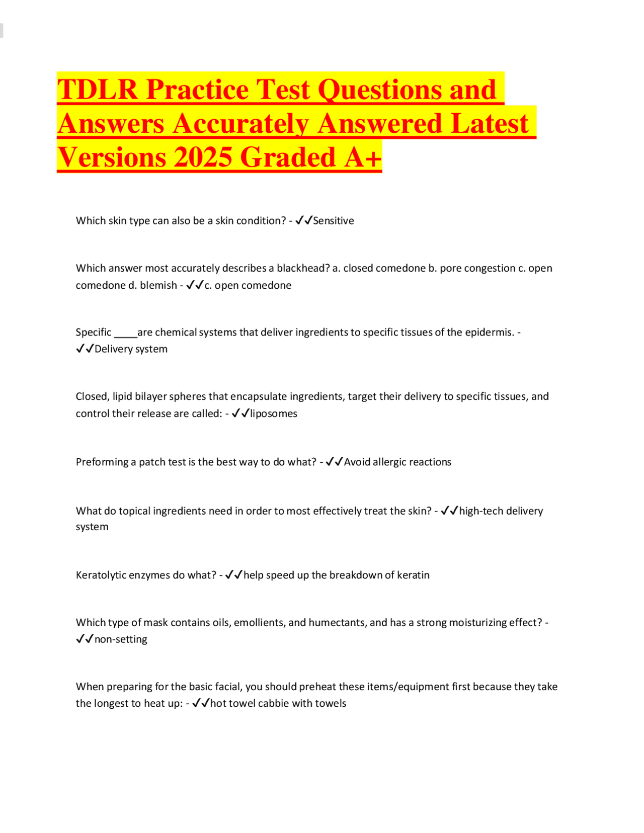 TDLR Practice Test Questions and Answers Accurately Answered Latest ...