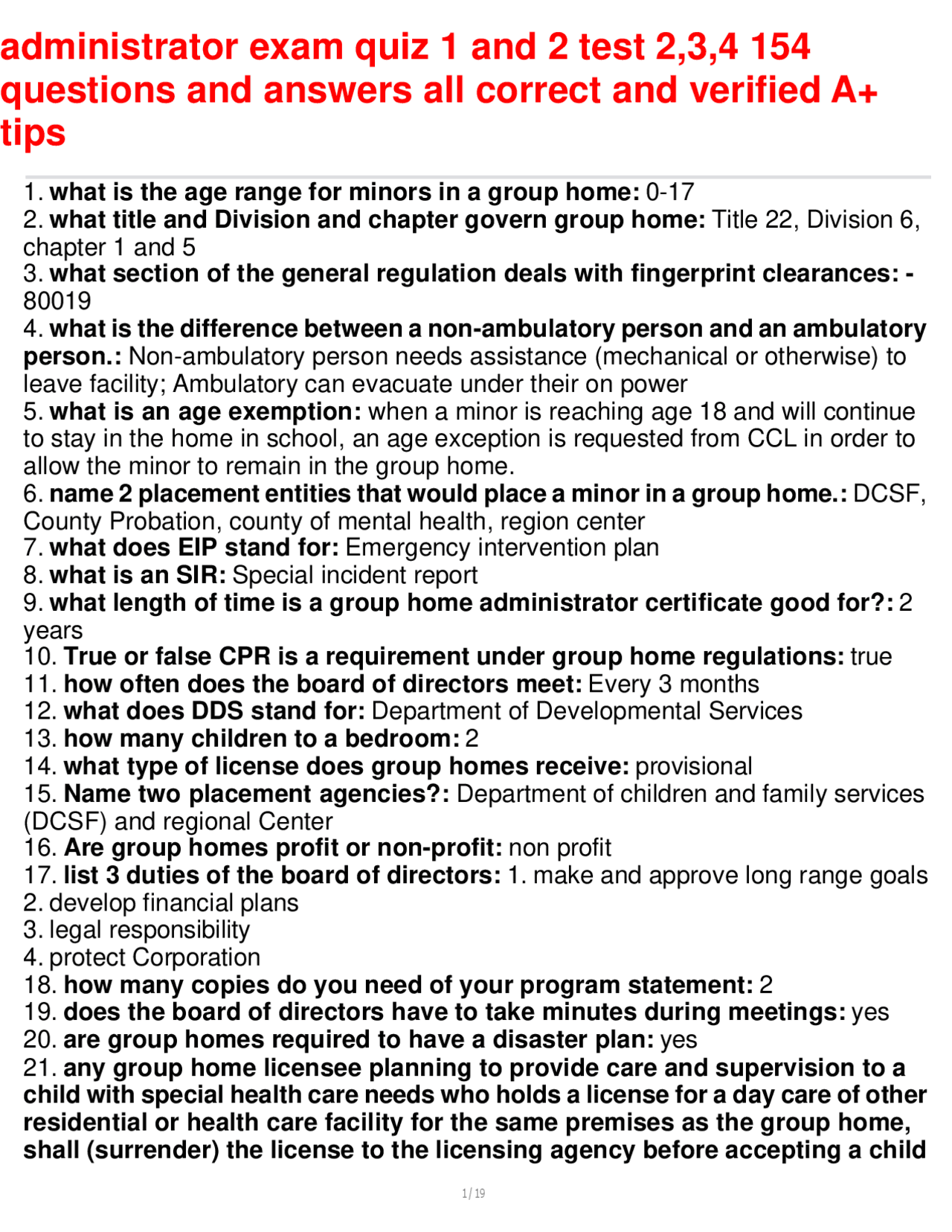 Group Home Administrator Exam Quiz Questions and Answers | Exams ...