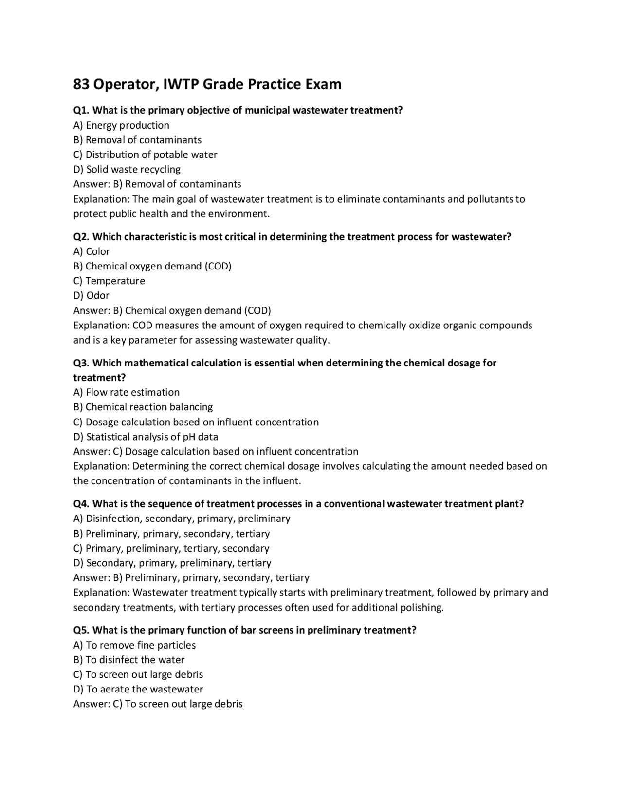 83 Operator, IWTP Grade Exam | Exams Technology | Docsity