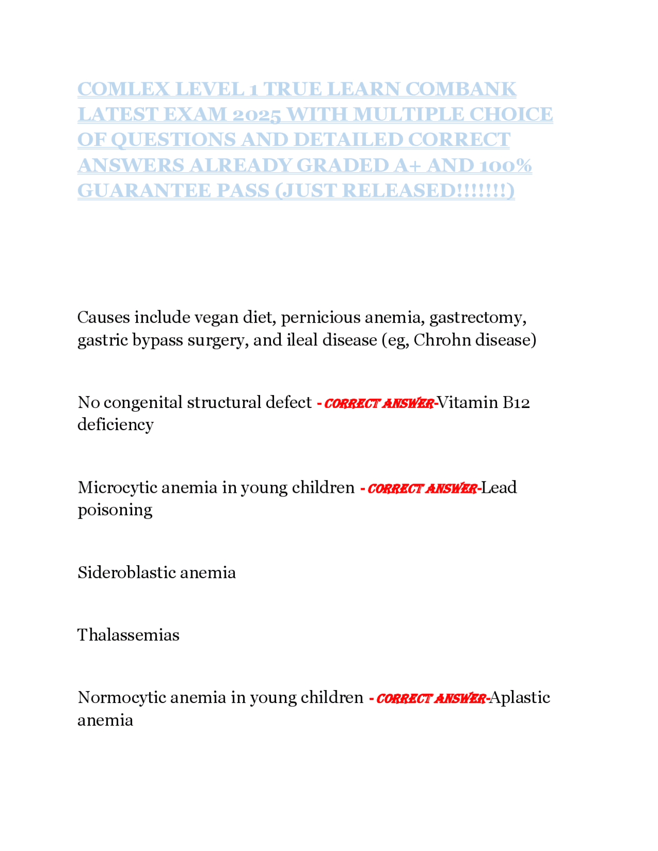 COMLEX Level 1 True Learn Combank: Hematology and Cardiovascular ...