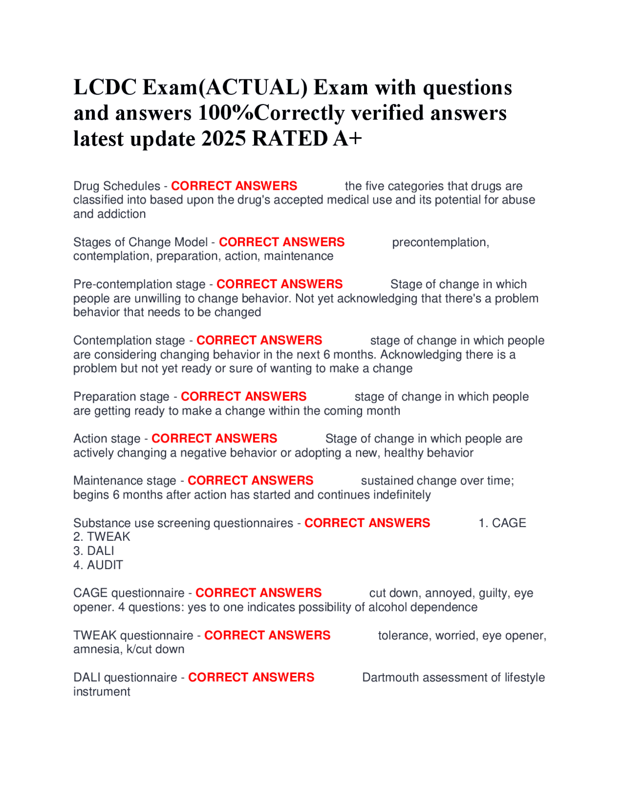 LCDC Exam(ACTUAL) Exam with questions and answers 100%Correctly ...