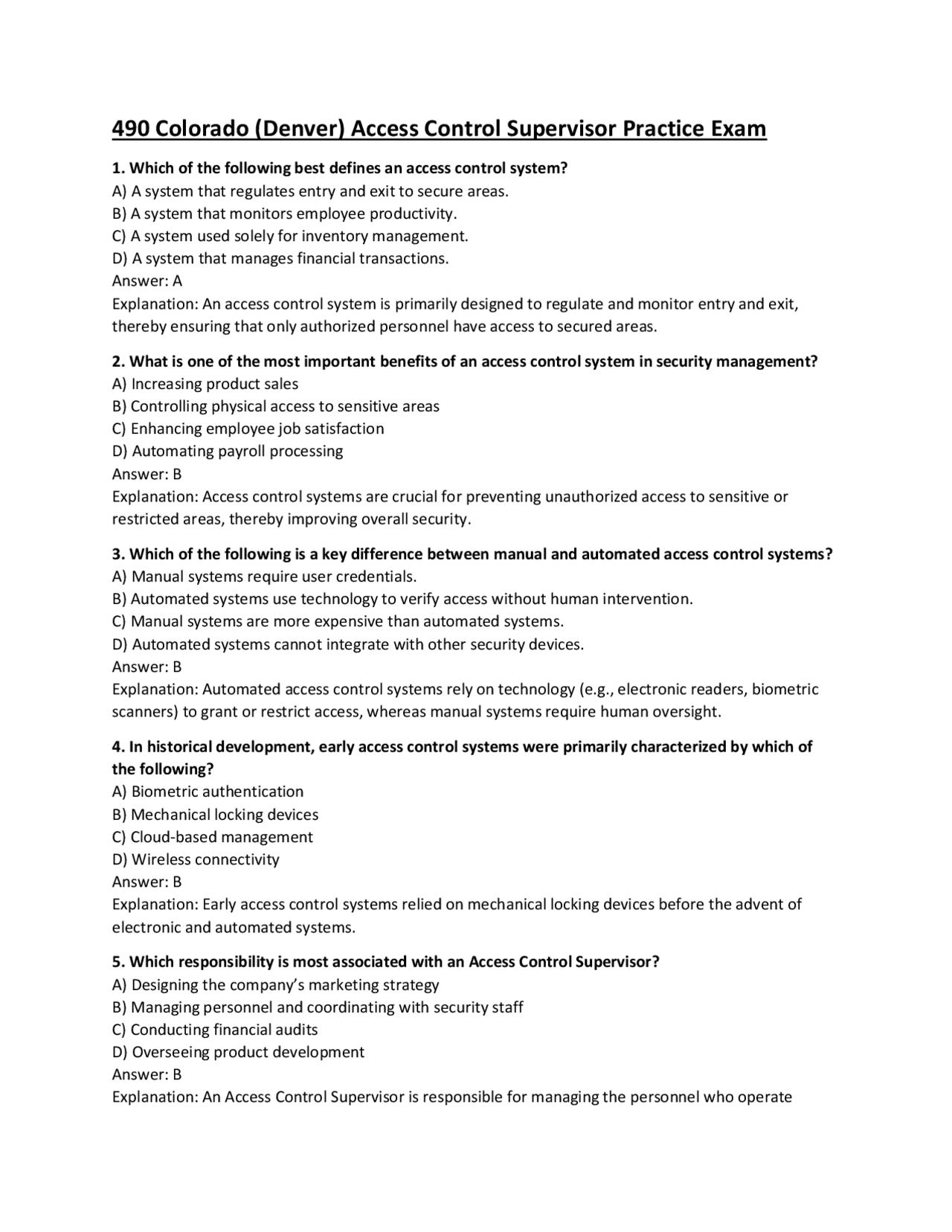 490 Colorado (Denver) Access Control Supervisor Exam | Exams Technology ...