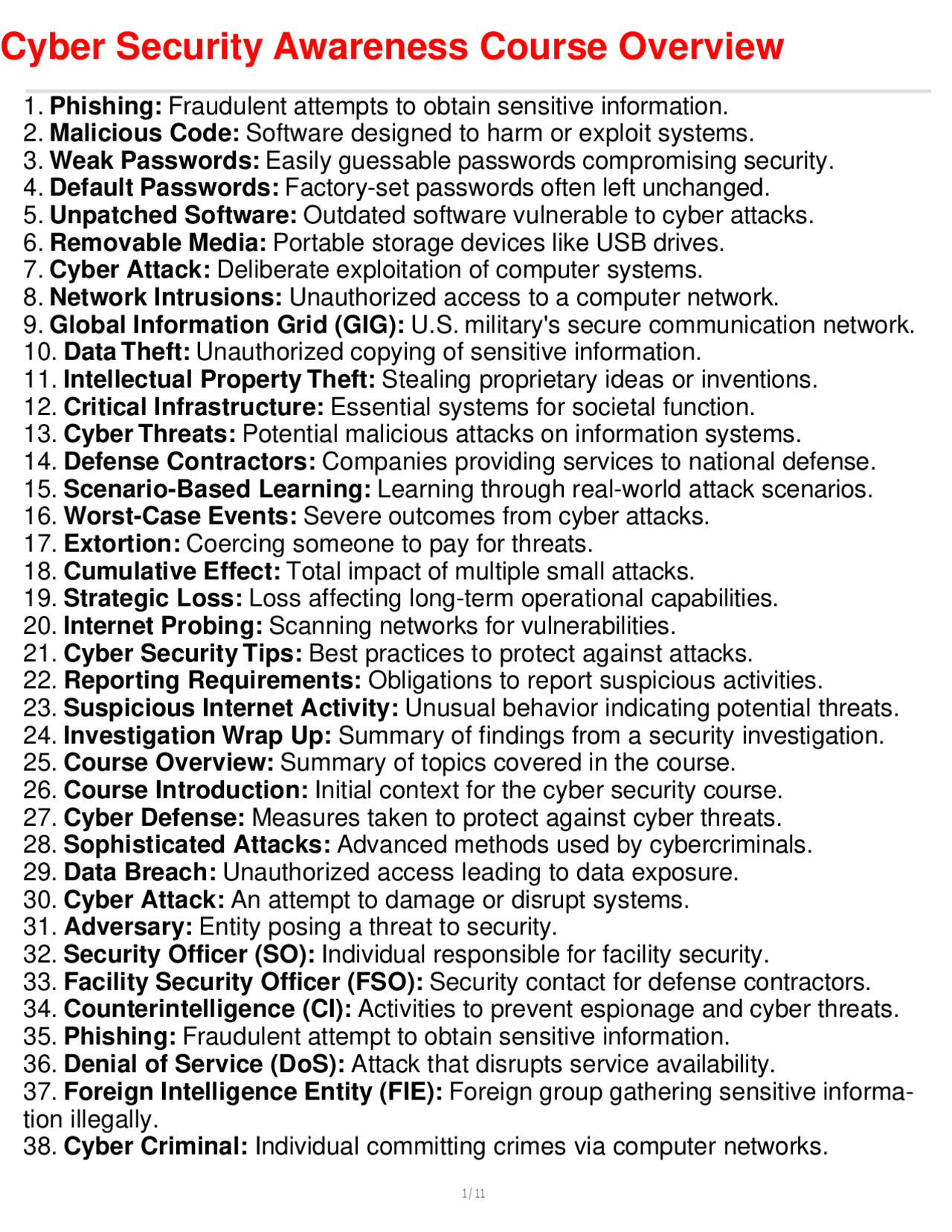 Cyber Security Awareness Course Overview.pdf | Exams Advanced Education ...