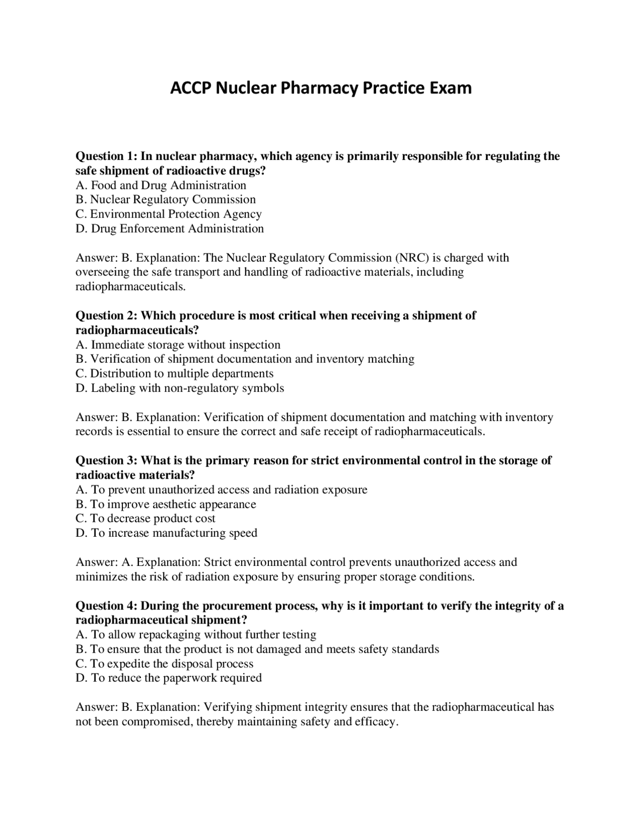 ACCP Nuclear Pharmacy Exam | Exams Technology | Docsity