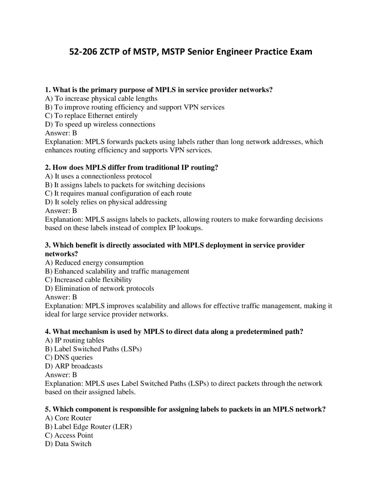 52-206 ZCTP of MSTP, MSTP Senior Engineer Exam | Exams Technology | Docsity