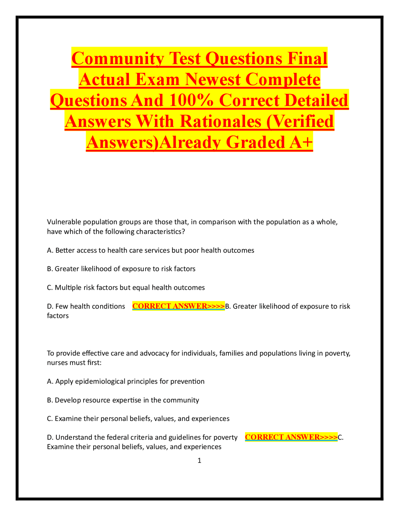 Community Test Questions Final Actual Exam Newest Complete Questions ...