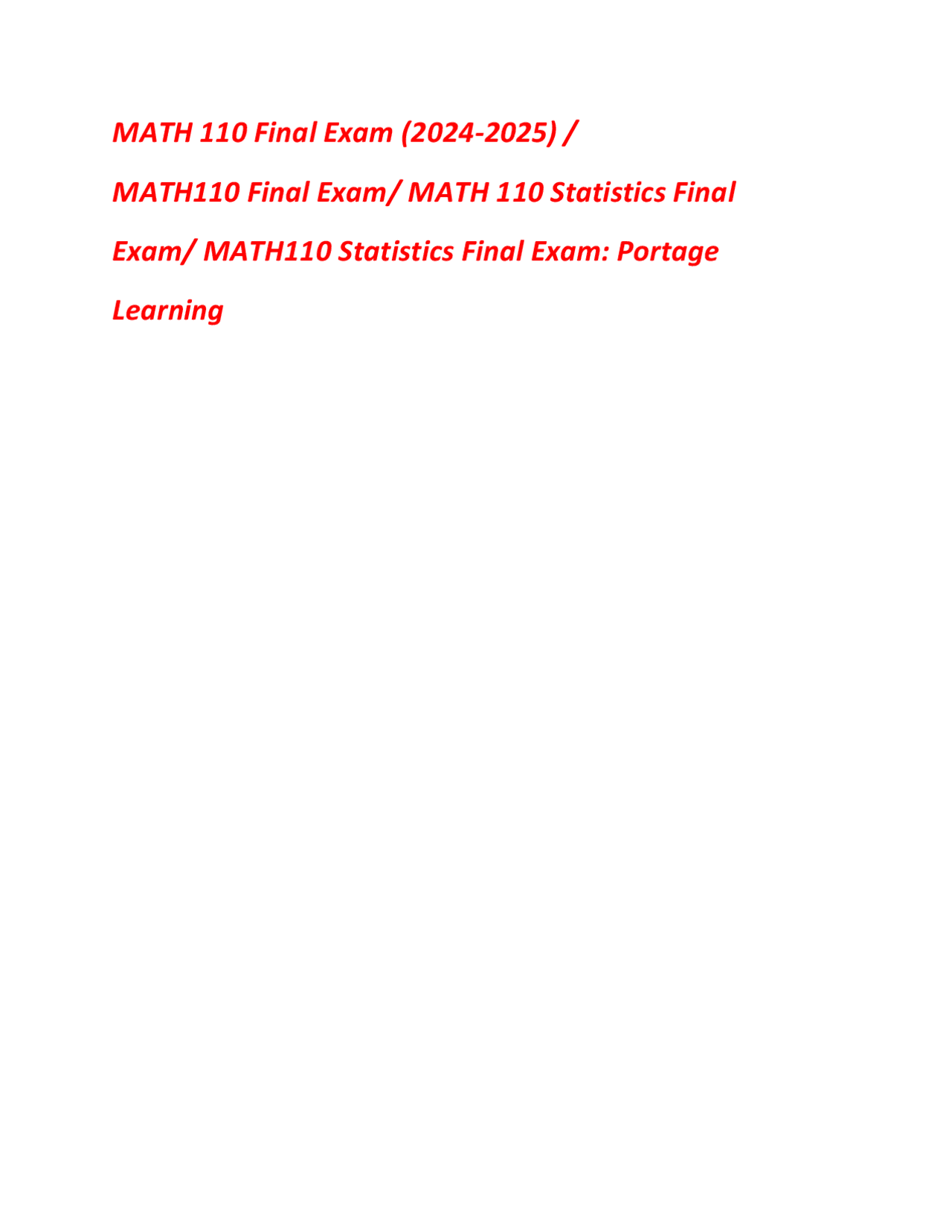 MATH 110 Final Exam (2024-2025) / MATH110 Final Exam: Portage Learning ...