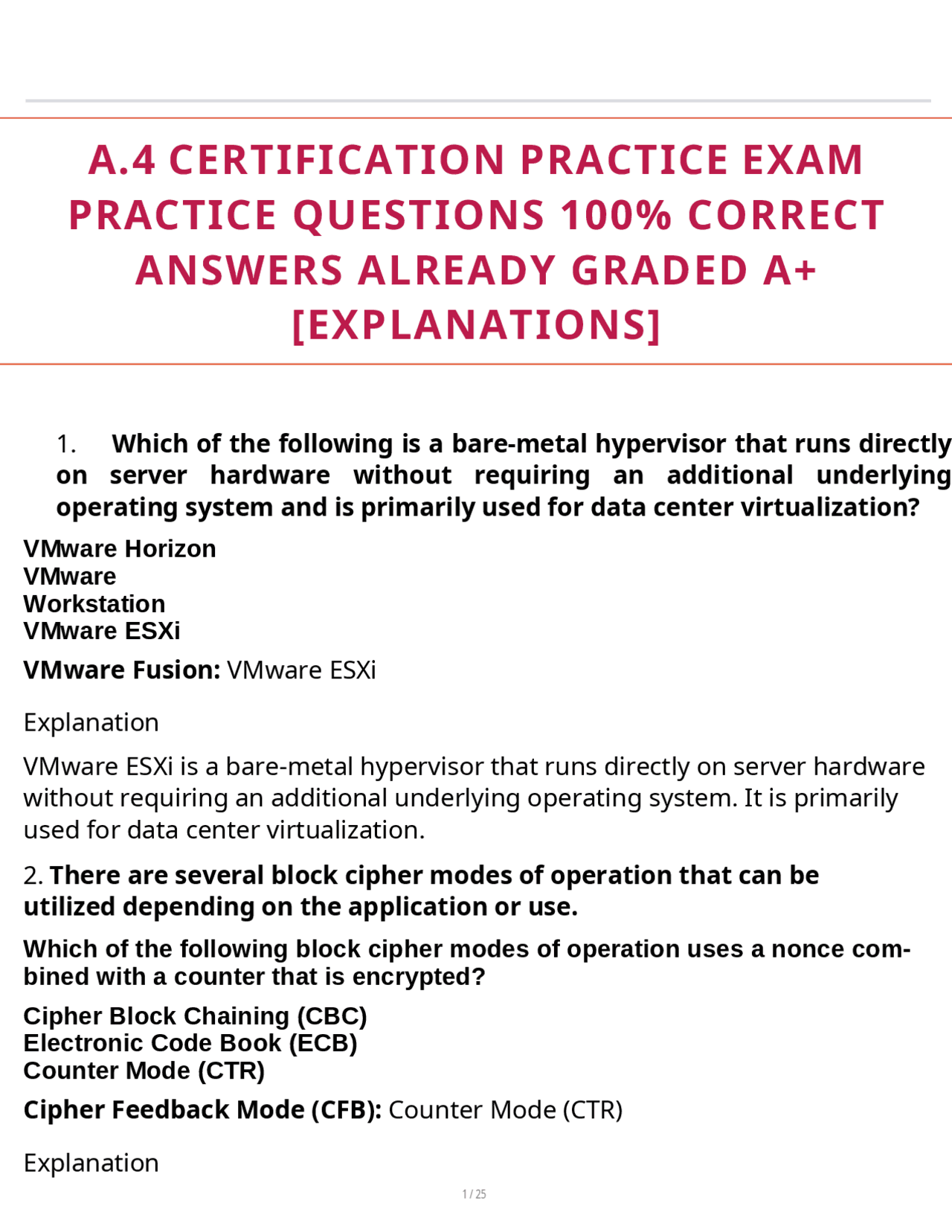 A.4 CERTIFICATION PRACTICE EXAM PRACTICE QUESTIONS 100% CORRECT ANSWERS ...