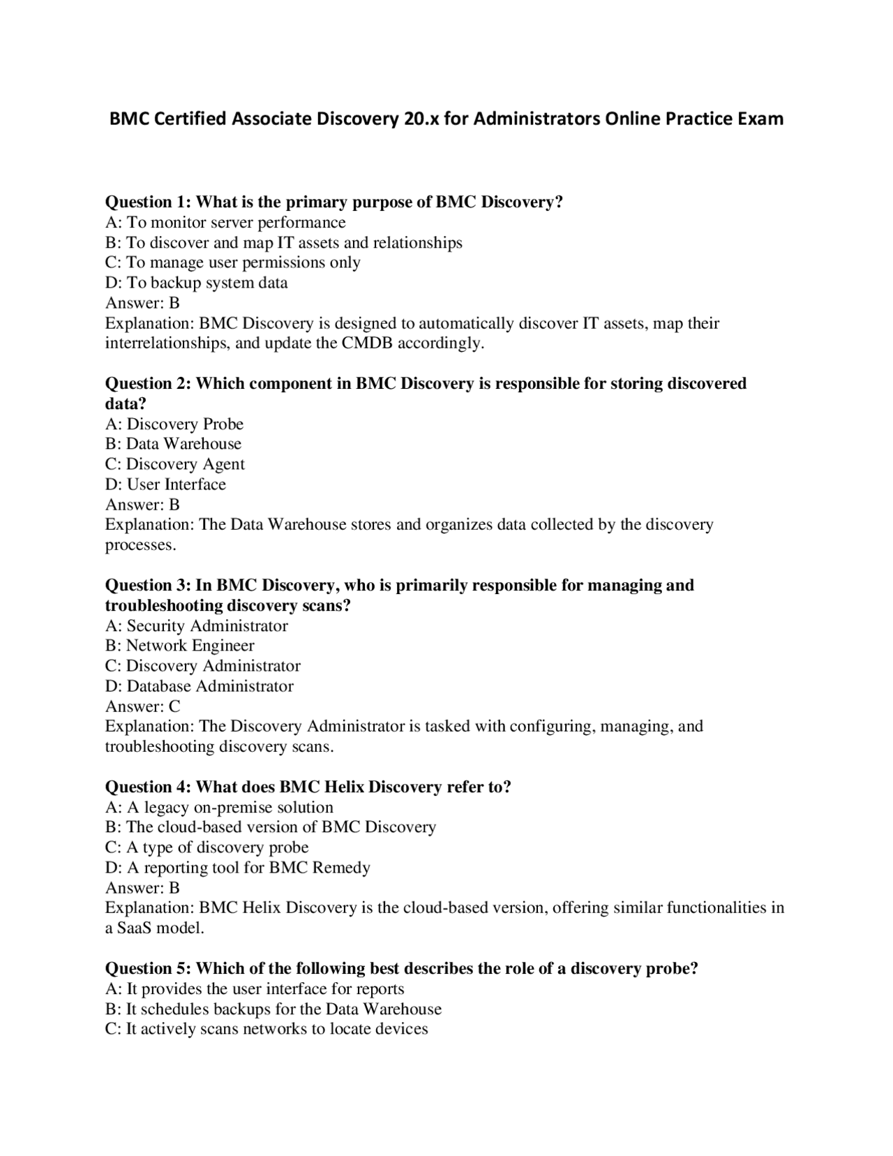 BMC Certified Associate Discovery 20.x for Administrators Online Exam ...