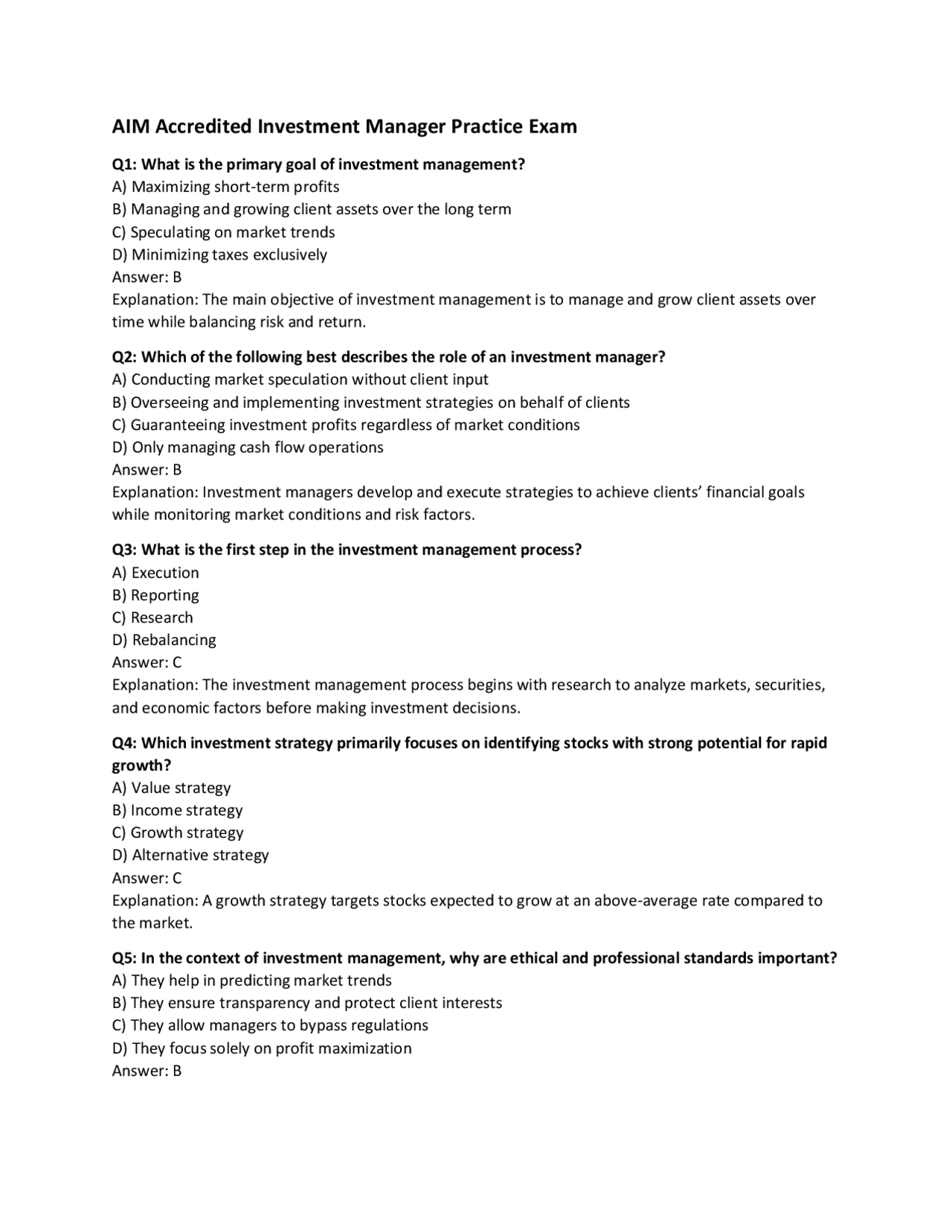 AIM Accredited Investment Manager Exam | Exams Technology | Docsity