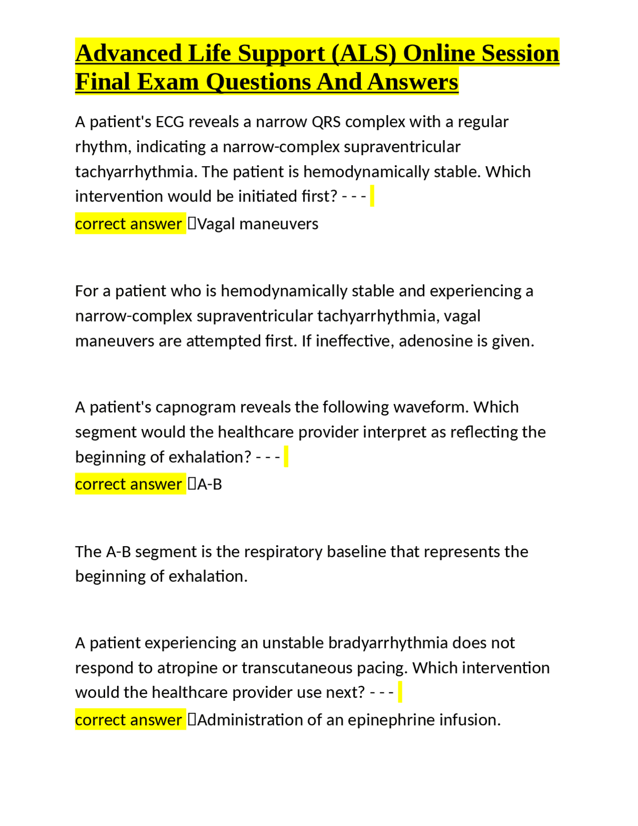 Advanced Life Support (ALS) Online Session Final Exam Questions And ...