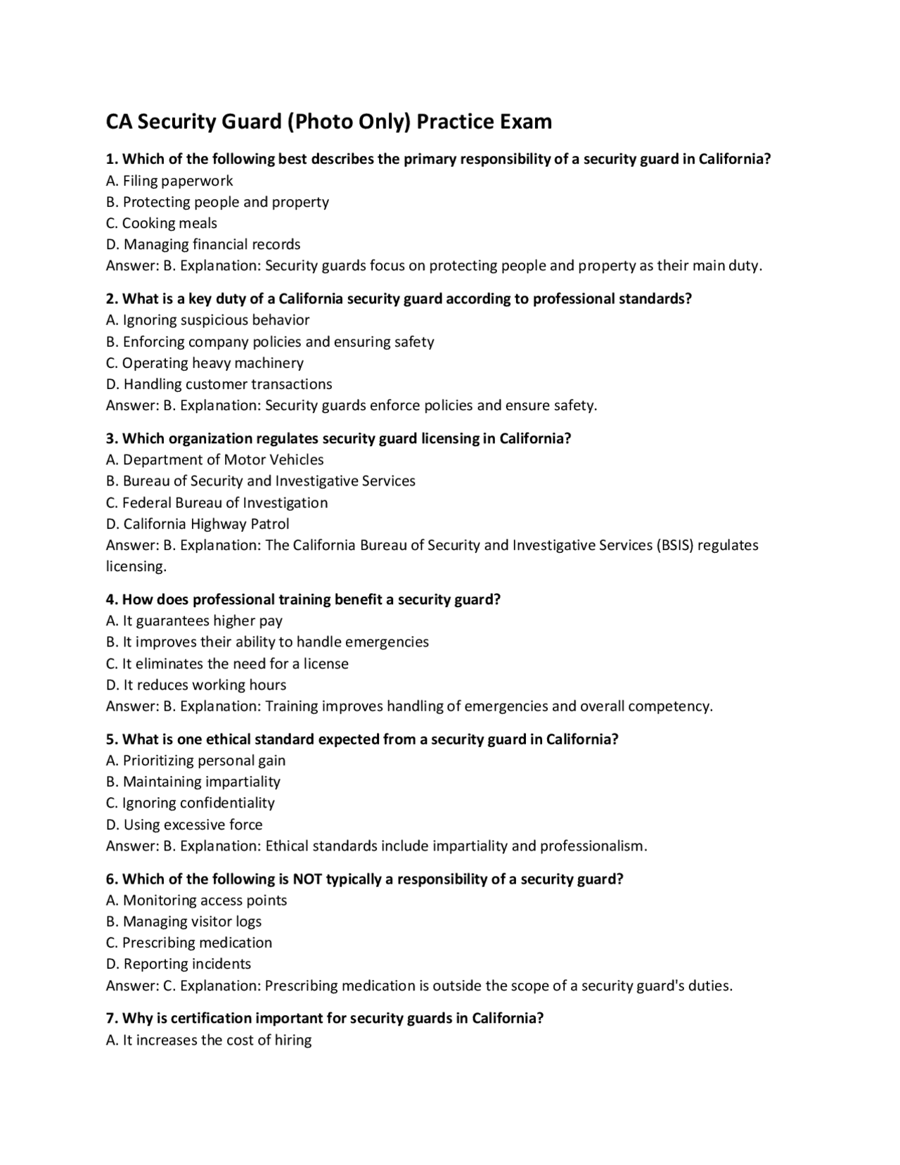 CA Security Guard (Photo Only) Exam | Exams Technology | Docsity