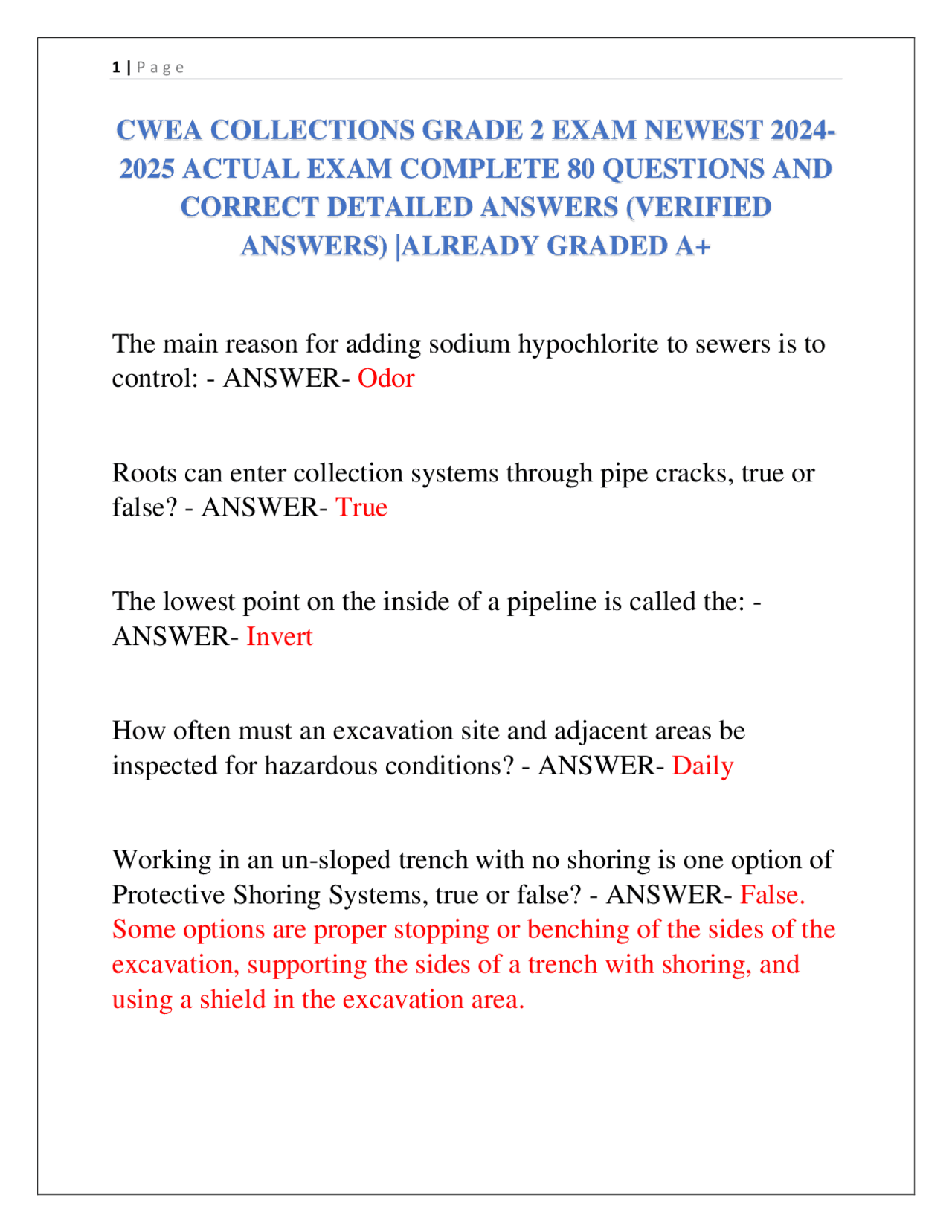CWEA COLLECTIONS GRADE 2 EXAM NEWEST 2024 2025 ACTUAL EXAM COMPLETE 80 ...