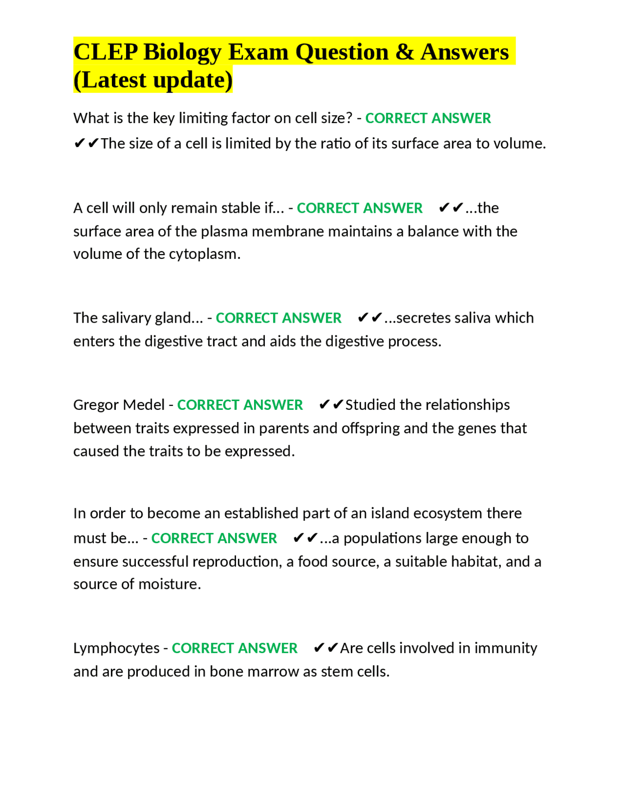 CLEP Biology Exam Questions and Answers: A Comprehensive Guide to Key ...