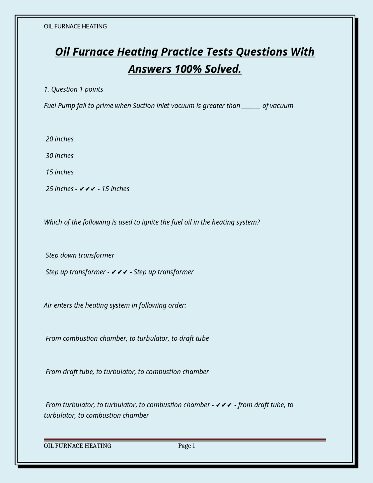 Oil Furnace Heating Practice Tests Questions With Answers 100% Solved ...
