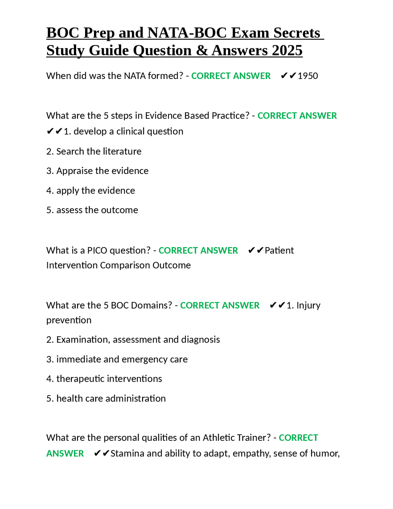 NATA-BOC Exam Secrets: Study Guide Questions & Answers 2025 | Exams ...
