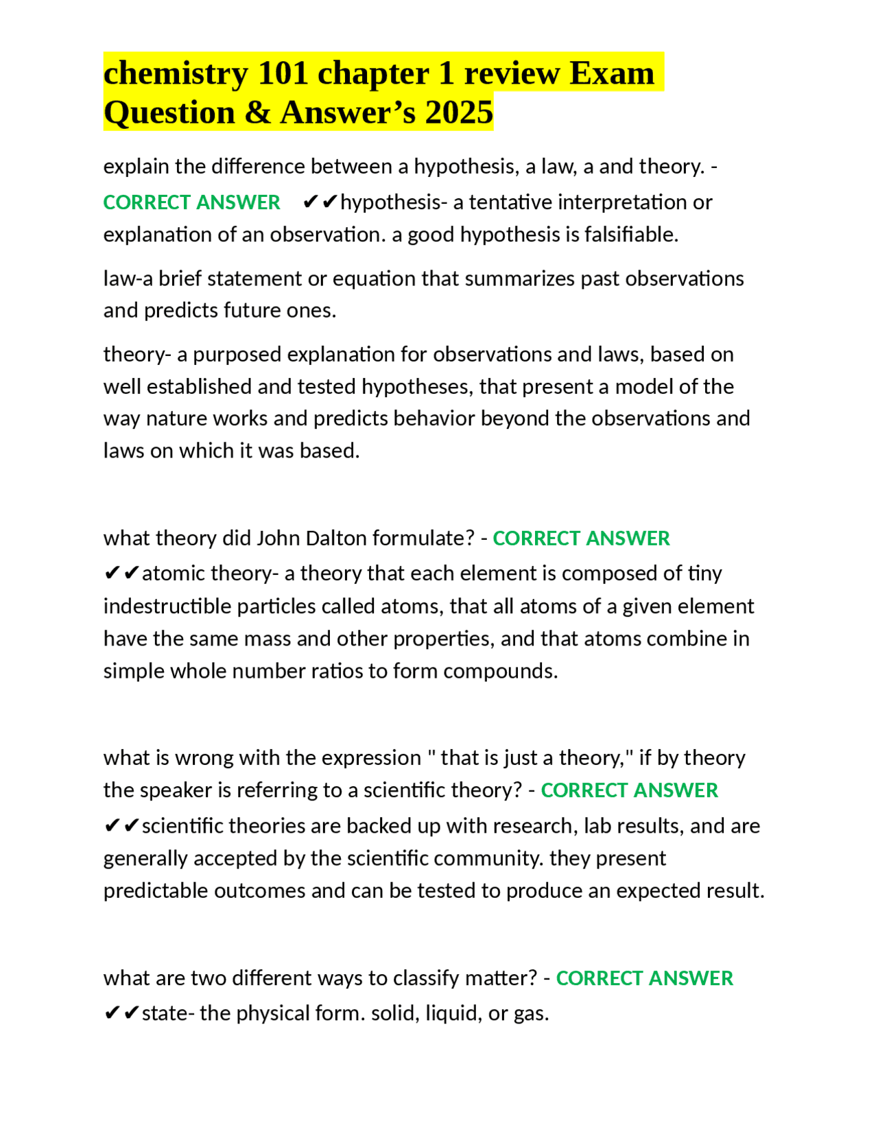 chemistry 101 chapter 1 review Exam Question & Answer’s 2025 | Exams ...