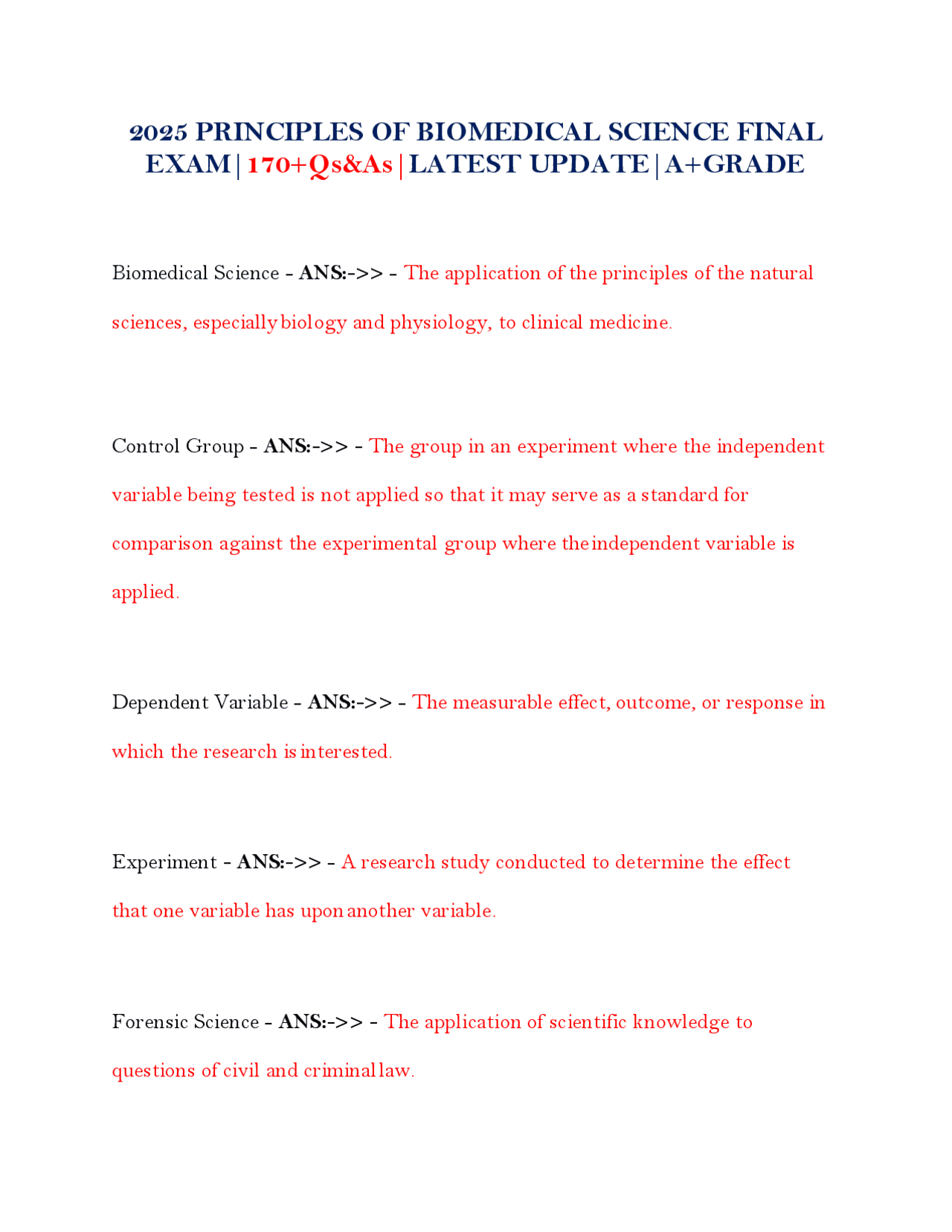 Principles Of Biomedical Science