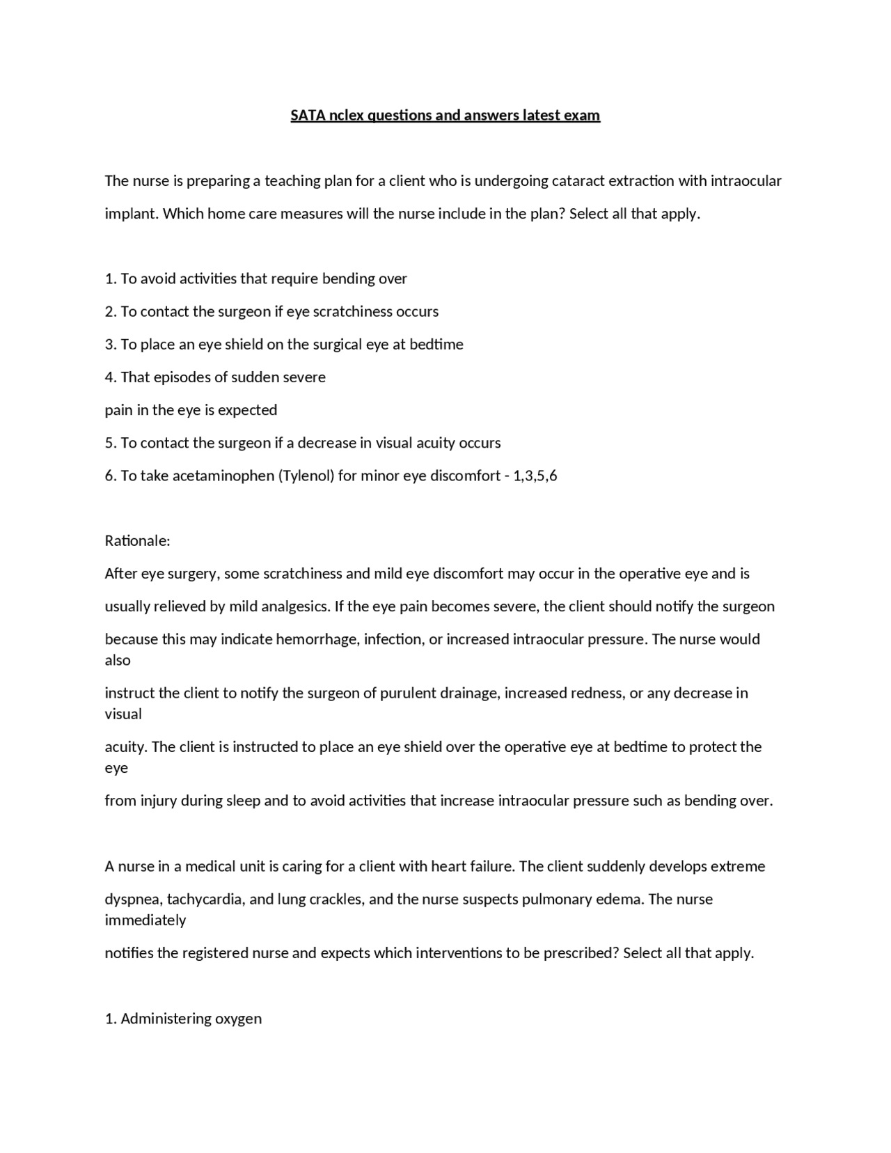 SATA nclex questions and answers latest exam | Exams Advanced Education ...