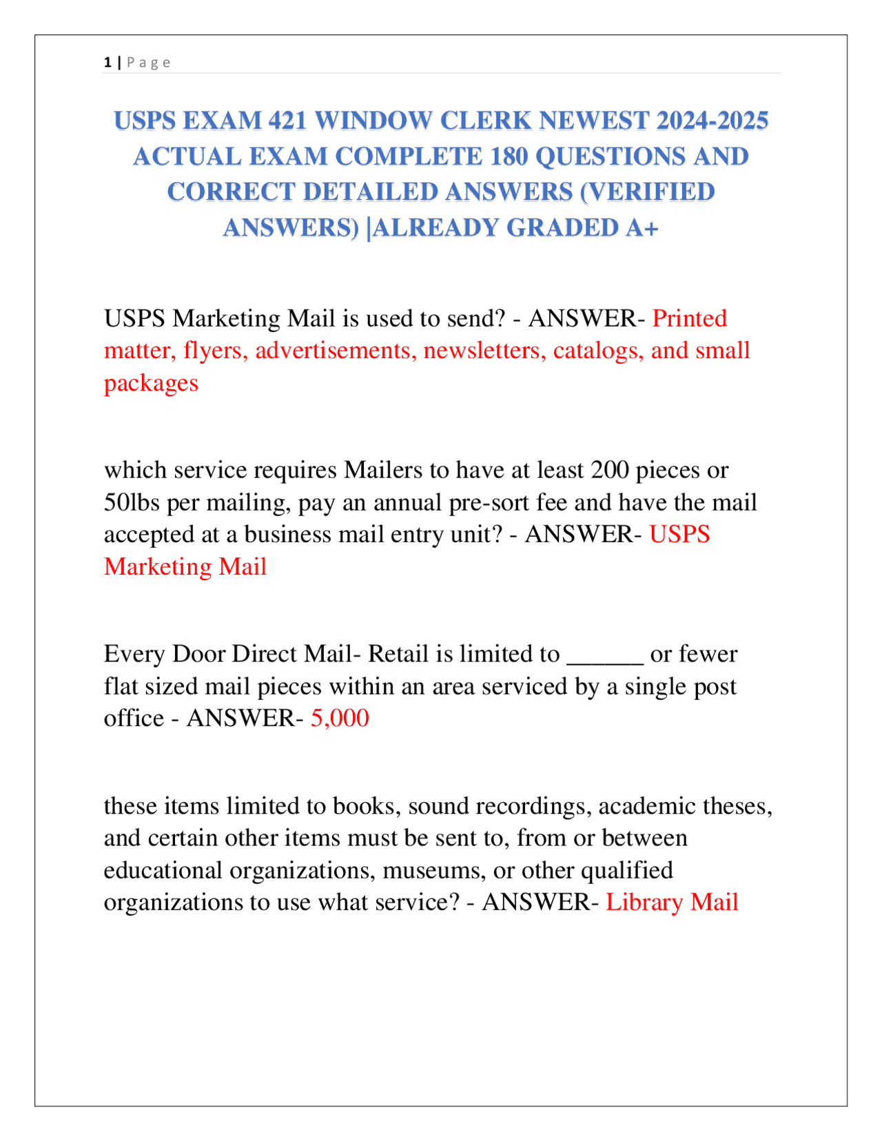 USPS Exam 421 Window Clerk: Complete Guide with Questions and Answers ...