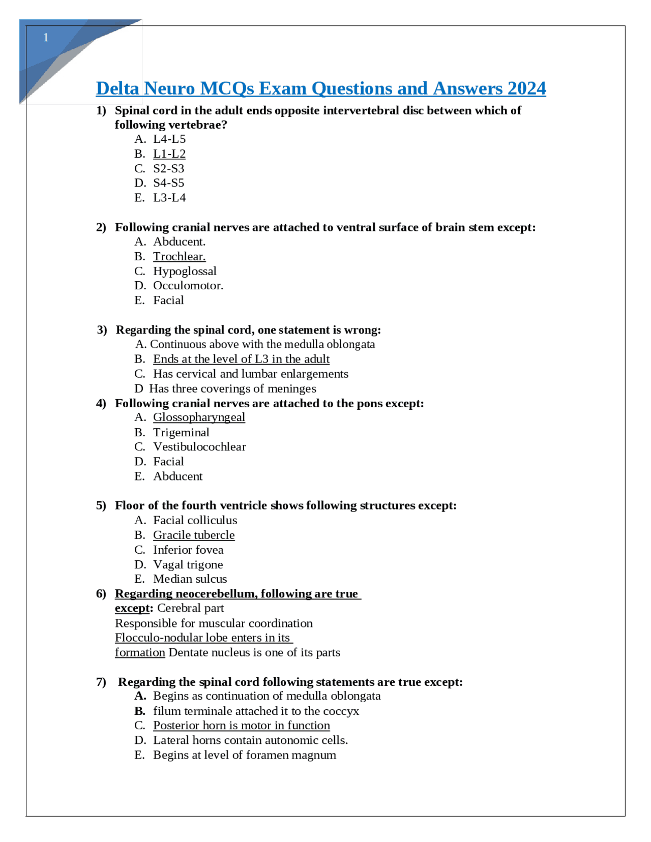 Neuroanatomy Multiple Choice Questions (MCQs) and Answers | Exams ...