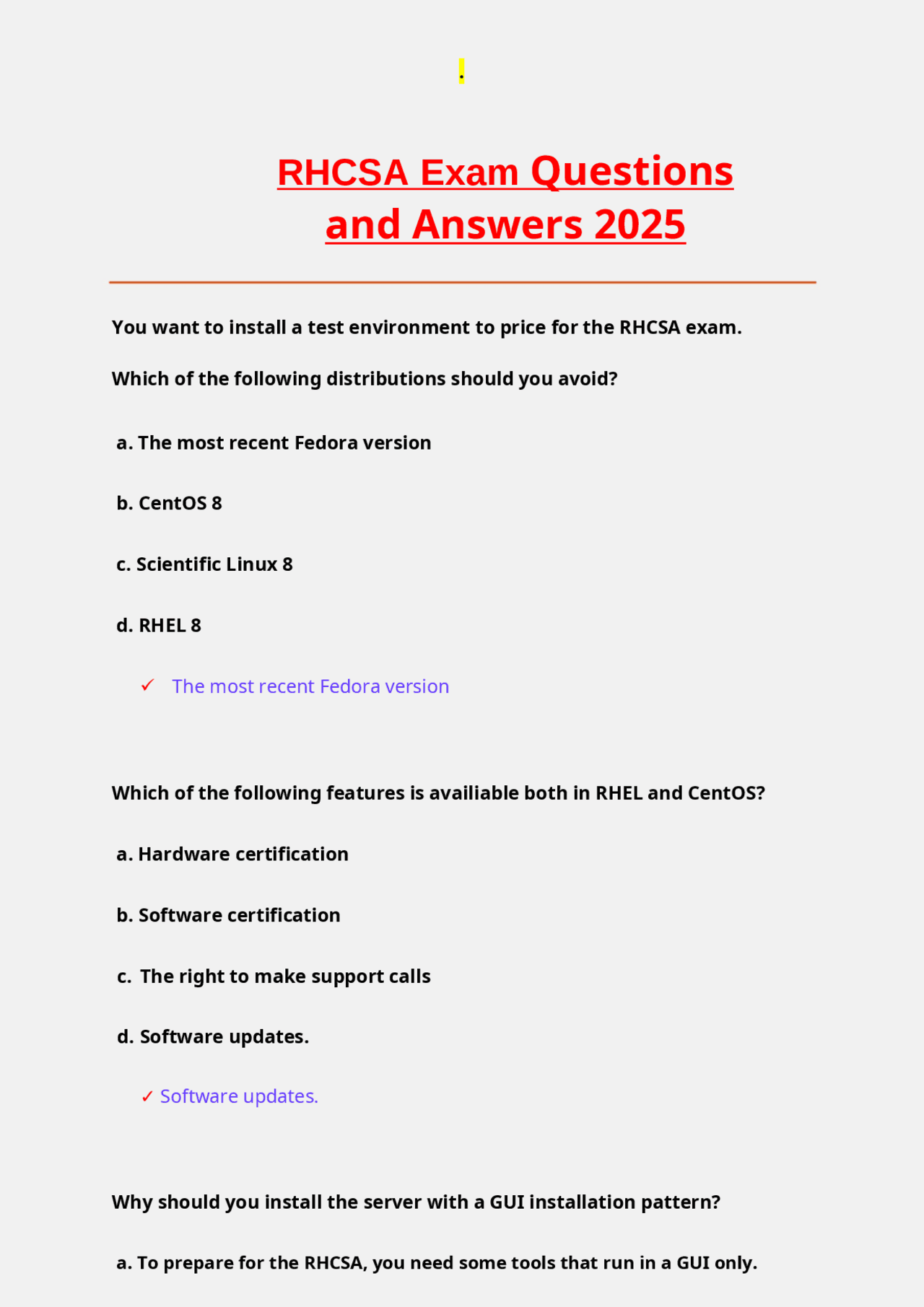 RHCSA Exam Questions and Answers 2025 | Exams Nursing | Docsity