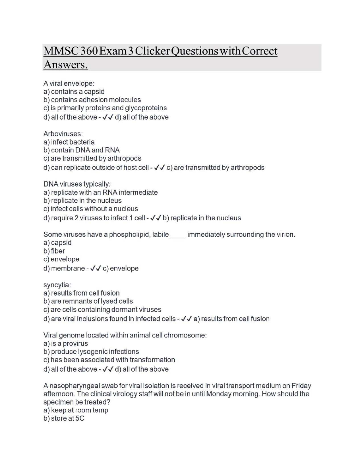 MMSC 360 Exam 3 Clicker Questions with Correct Answers. | Exams Biology ...