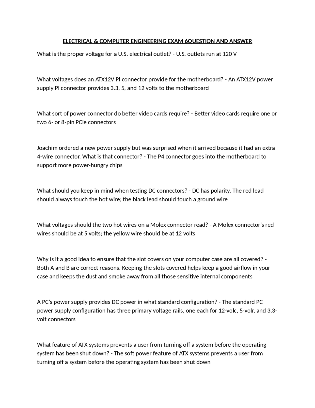 Electrical & Computer Engineering Exam: Questions and Answers | Exams Advanced Education | Docsity