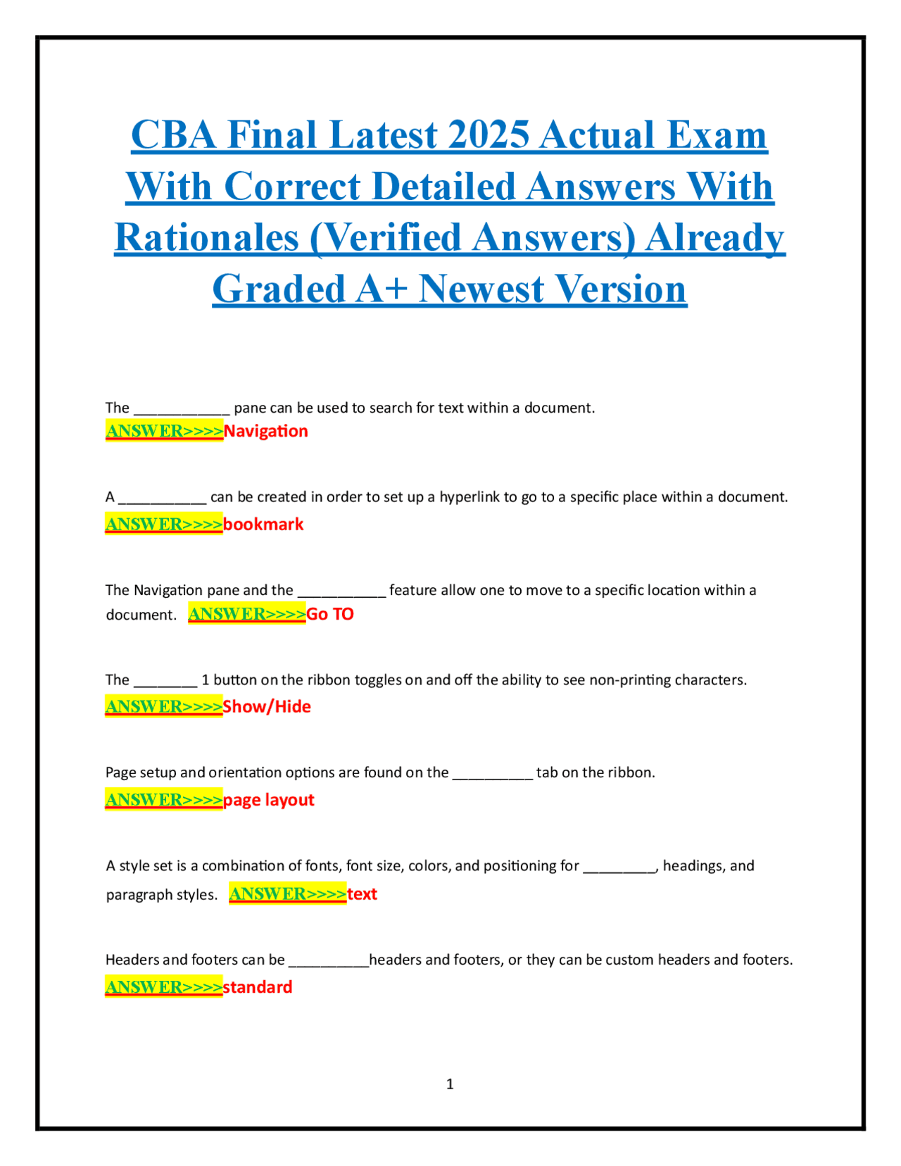 CBA Final Latest 2025 Actual Exam With Correct Detailed Answers With ...