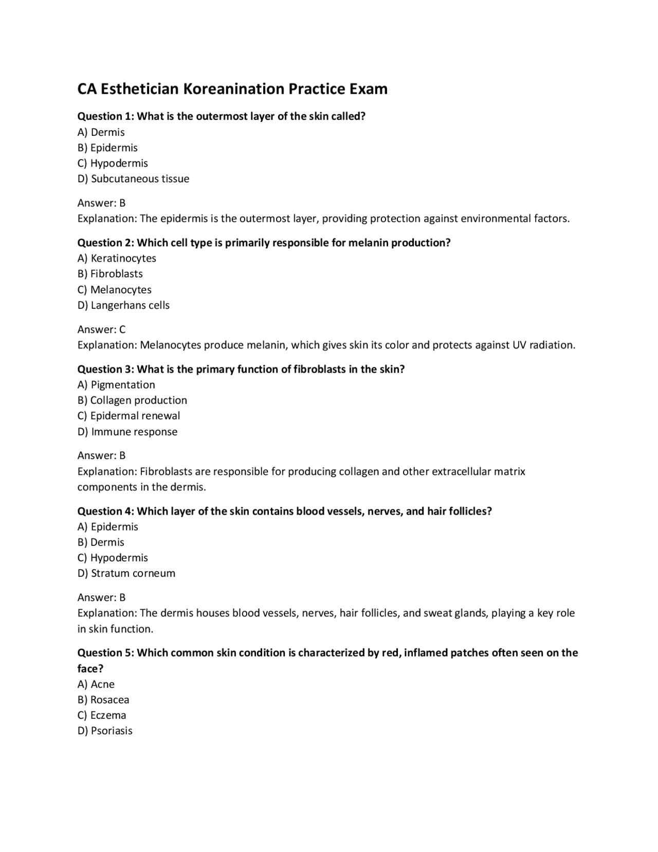 CA Esthetician Koreanination Exam | Exams Technology | Docsity