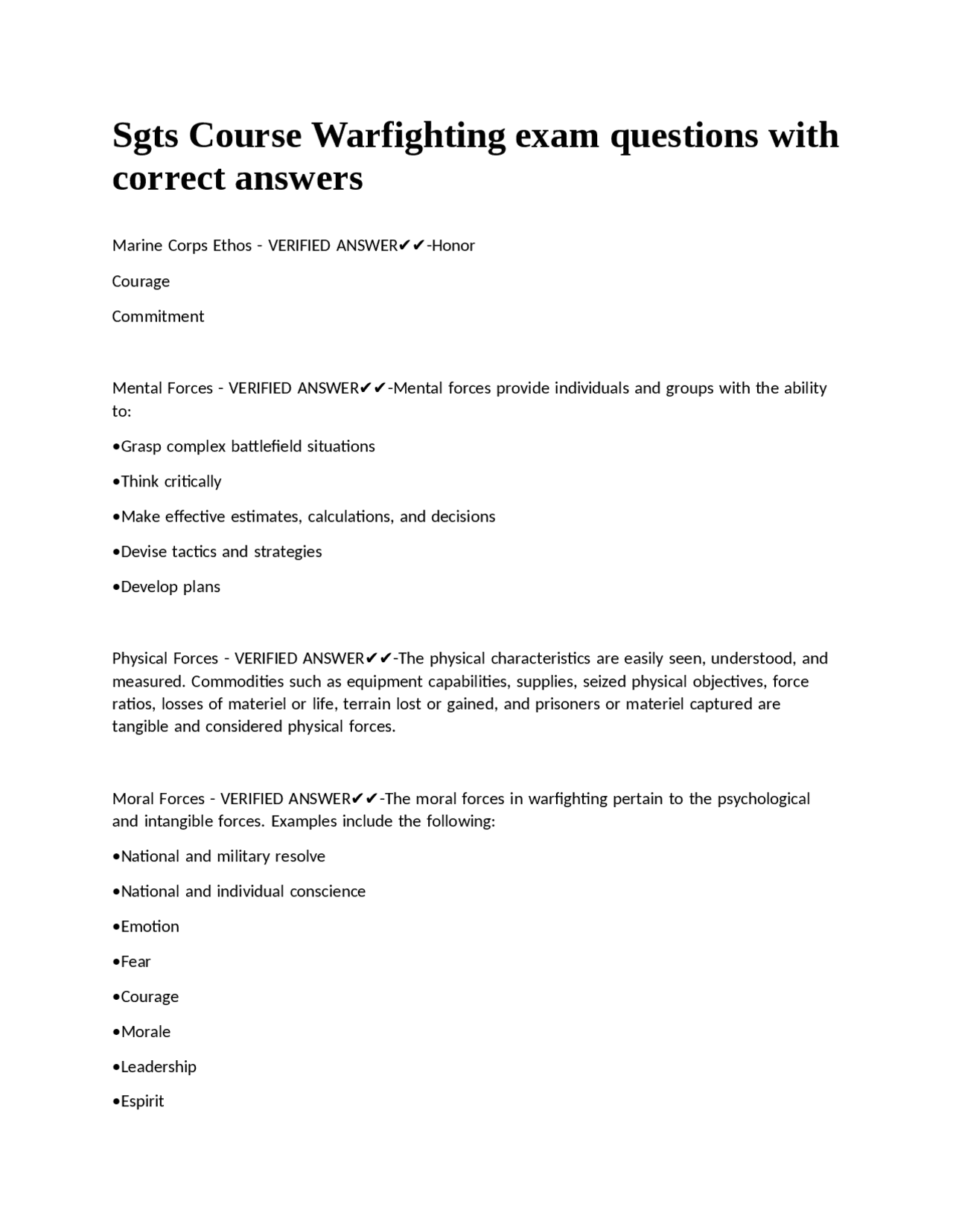 Sgts Course Warfighting exam questions with correct answers. | Exams ...