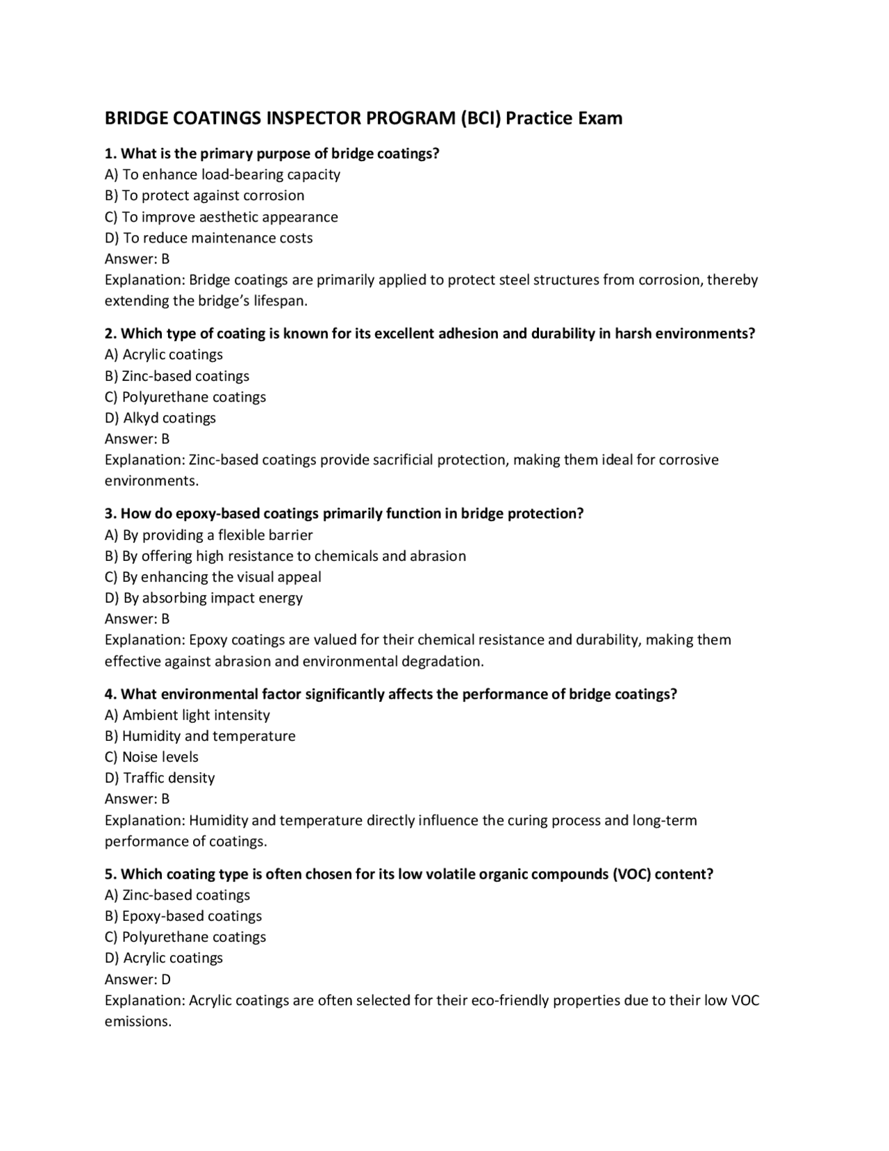 BRIDGE COATINGS INSPECTOR PROGRAM (BCI) Exam | Exams Technology | Docsity