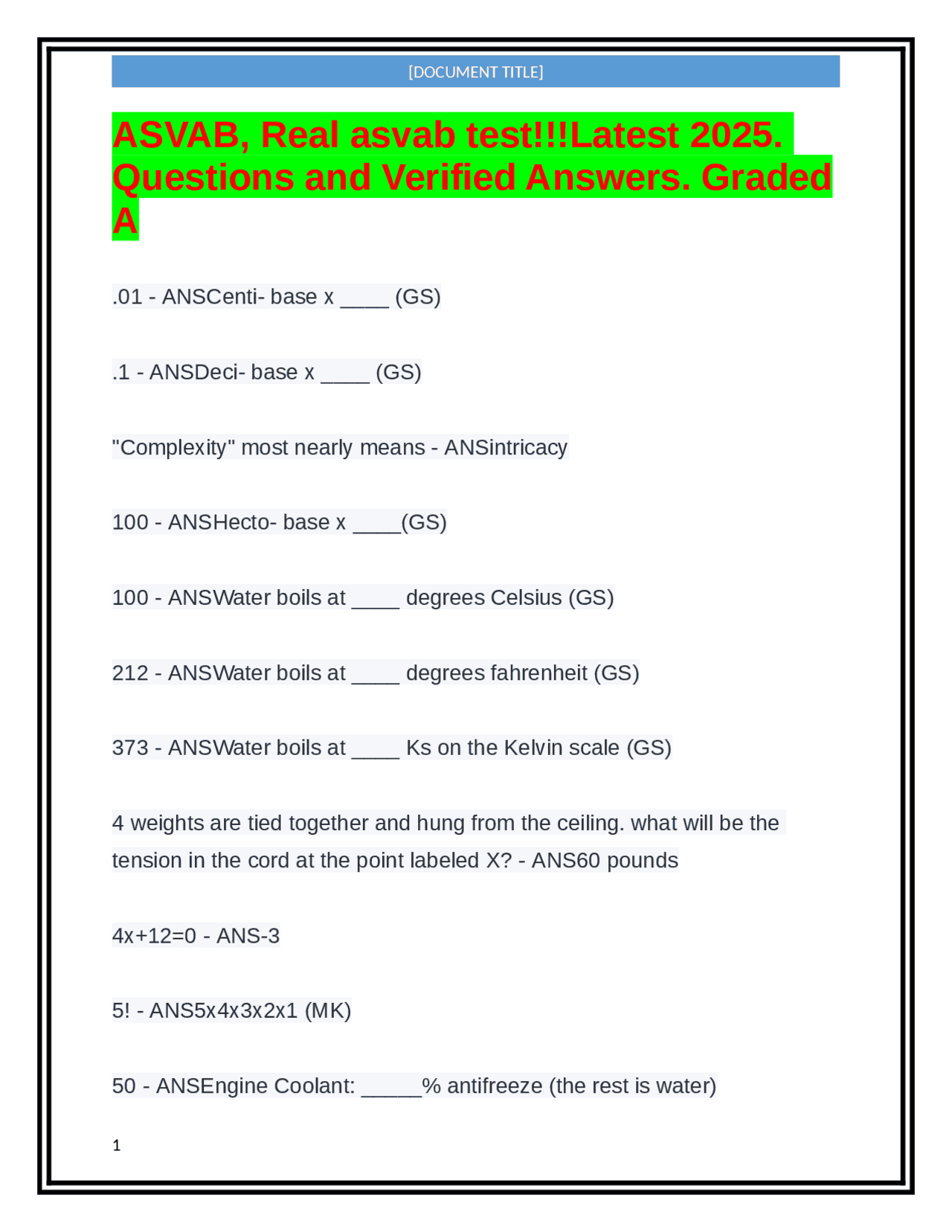 ASVAB, Real asvab test!!!Latest 2025. Questions and Verified Answers ...