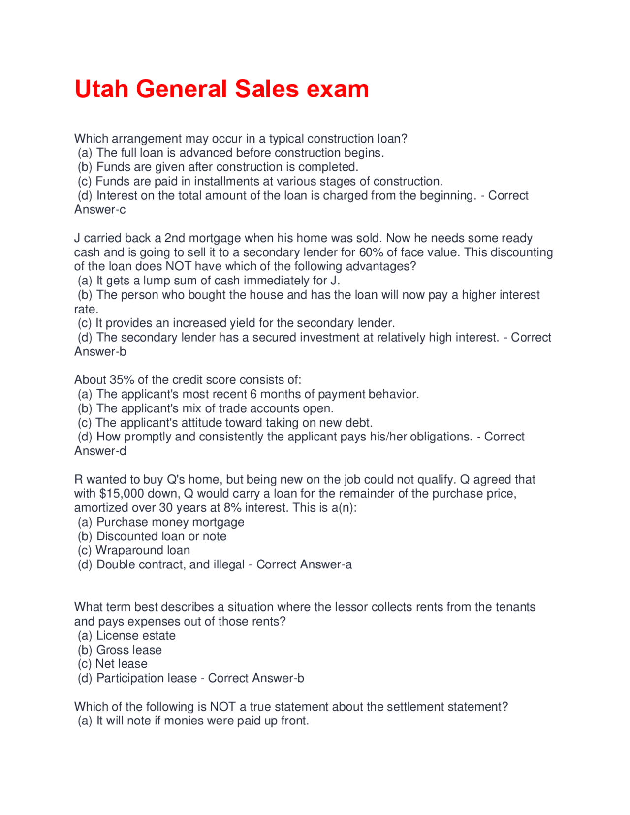 Utah General Sales exam Questions And Answers With Latest Solutions ...